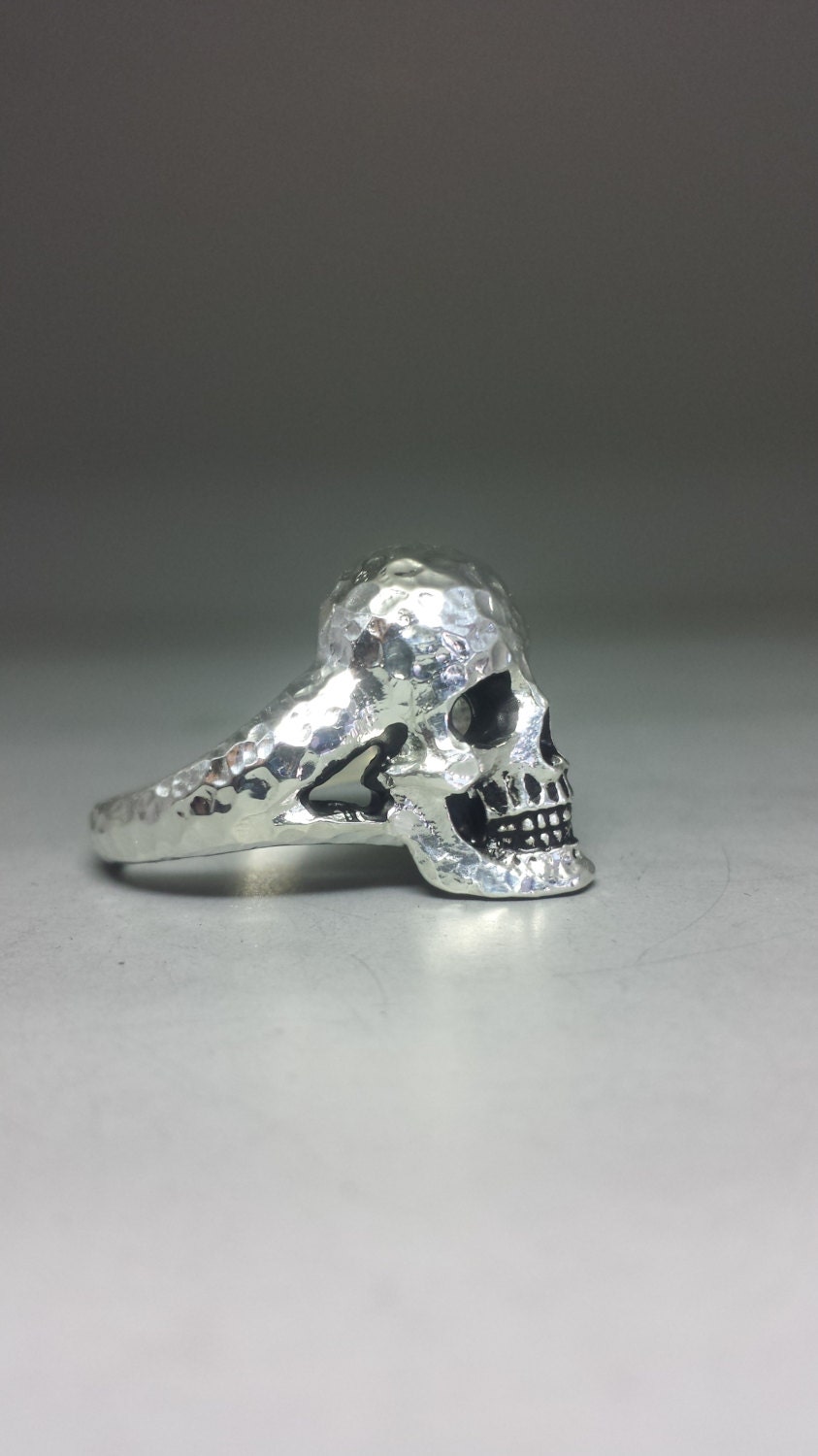 Sterling Silver Full Face Skull Ring With Hammered Finish - Etsy