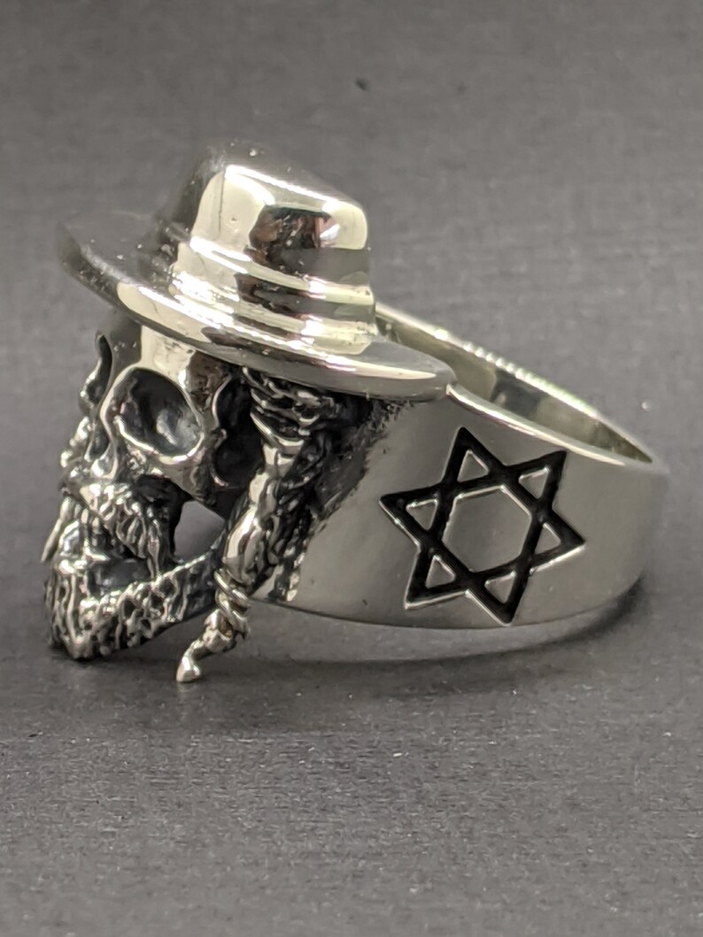 Sterling Silver Jewish Rabbi Skull Ring With Star of David - Etsy