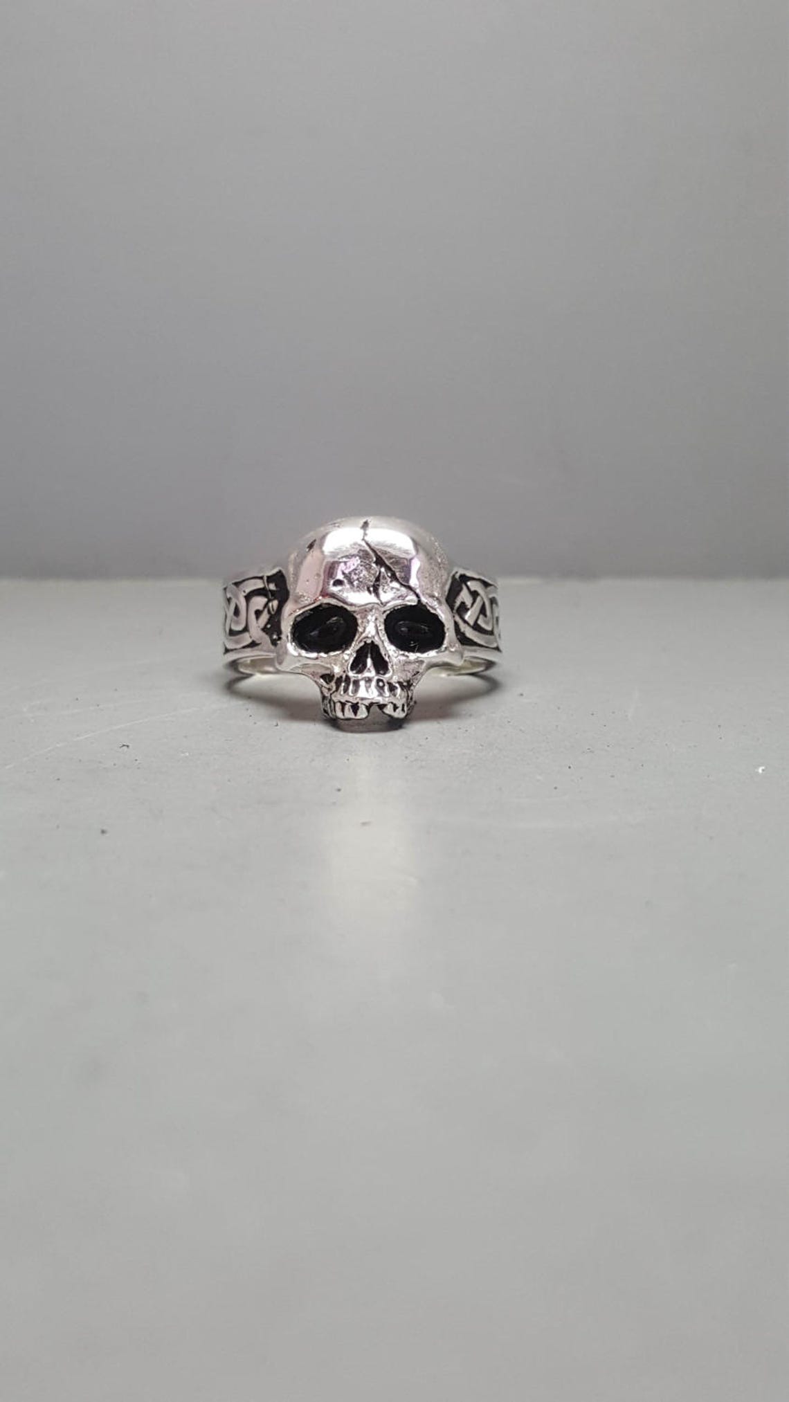 Solid Sterling Silver Hand Made Half Jaw Skull Ring With Celtic Band ...