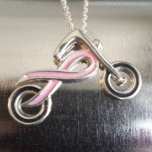 Sterling Silver Breast Cancer Ribbon Motorcycle Pendant With Sterling ...