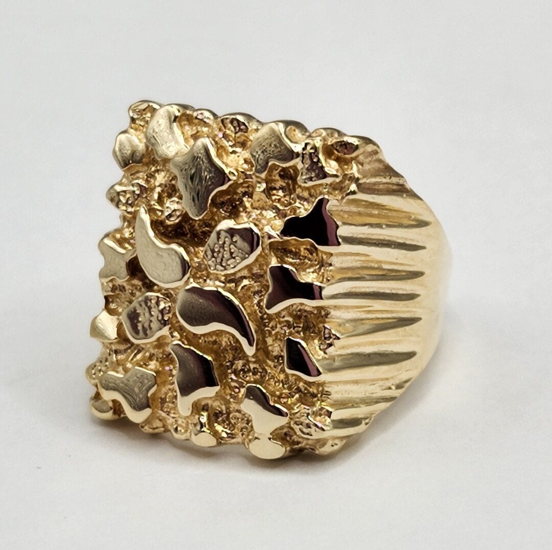 14K Yellow Gold Square Top Nugget Ring - Etsy