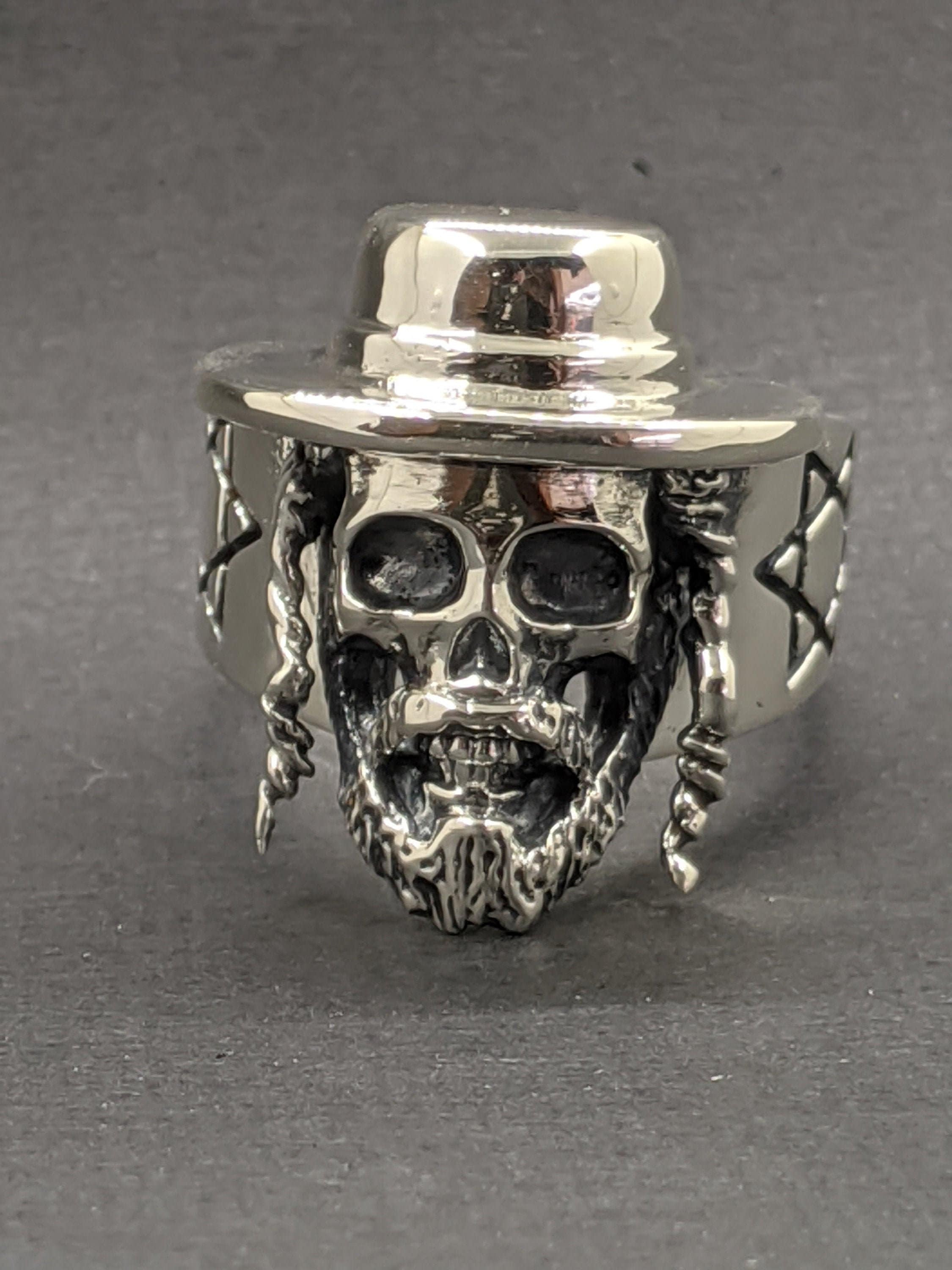 Sterling Silver Jewish Rabbi Skull Ring With Star of David - Etsy