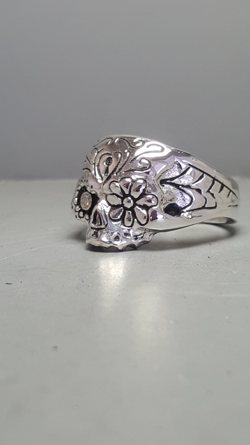 Solid Sterling Silver Handmade Sugar Skull Ring With 2.5 Mm | Etsy
