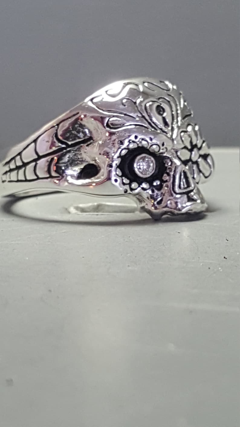 Solid Sterling Silver Handmade Sugar Skull Ring With 2.5 Mm - Etsy