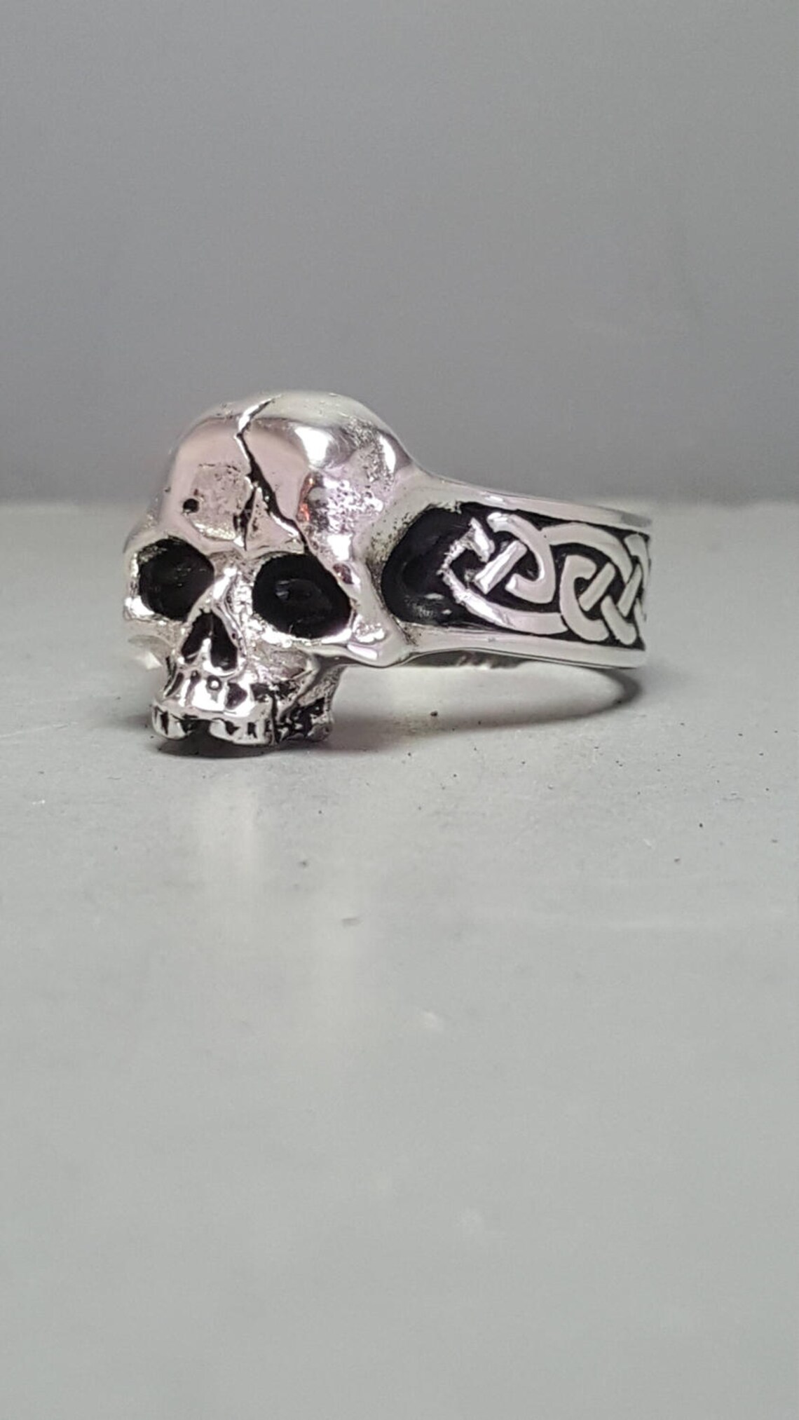 Solid Sterling Silver Hand Made Half Jaw Skull Ring With Celtic Band ...