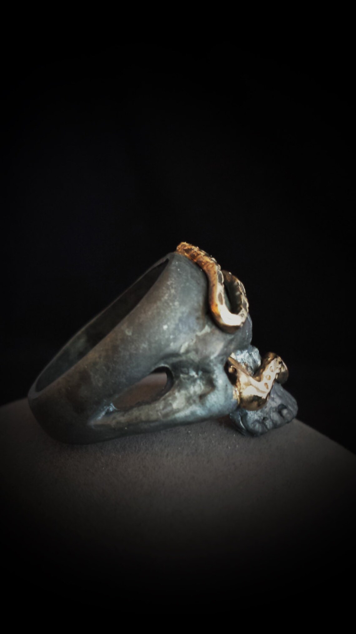 Sterling Silver and Solid 14K Yellow Gold Snake Skull Ring Handmade in ...