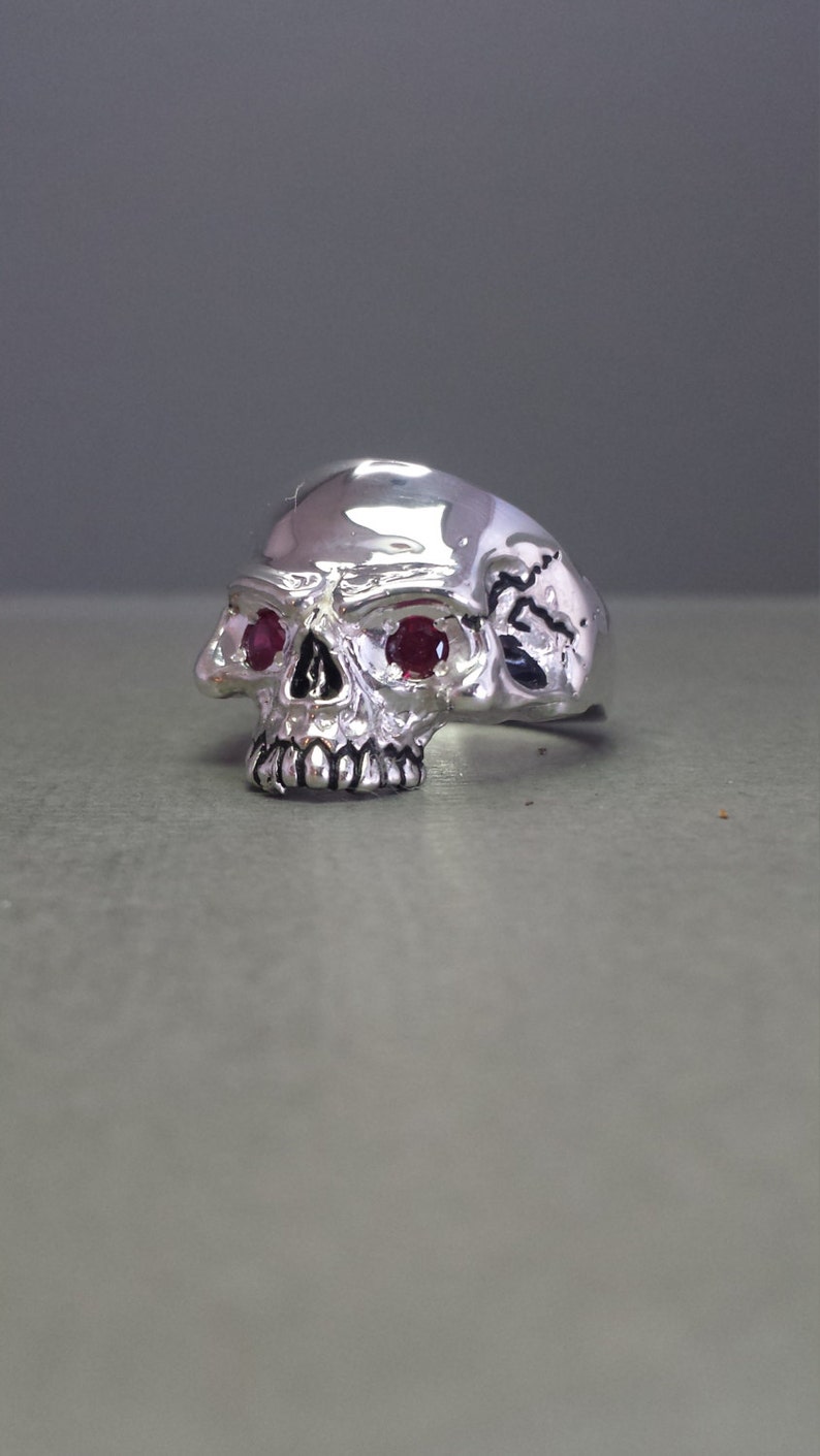 Sterling Silver Handmade Skull Ring with Round Imitation | Etsy