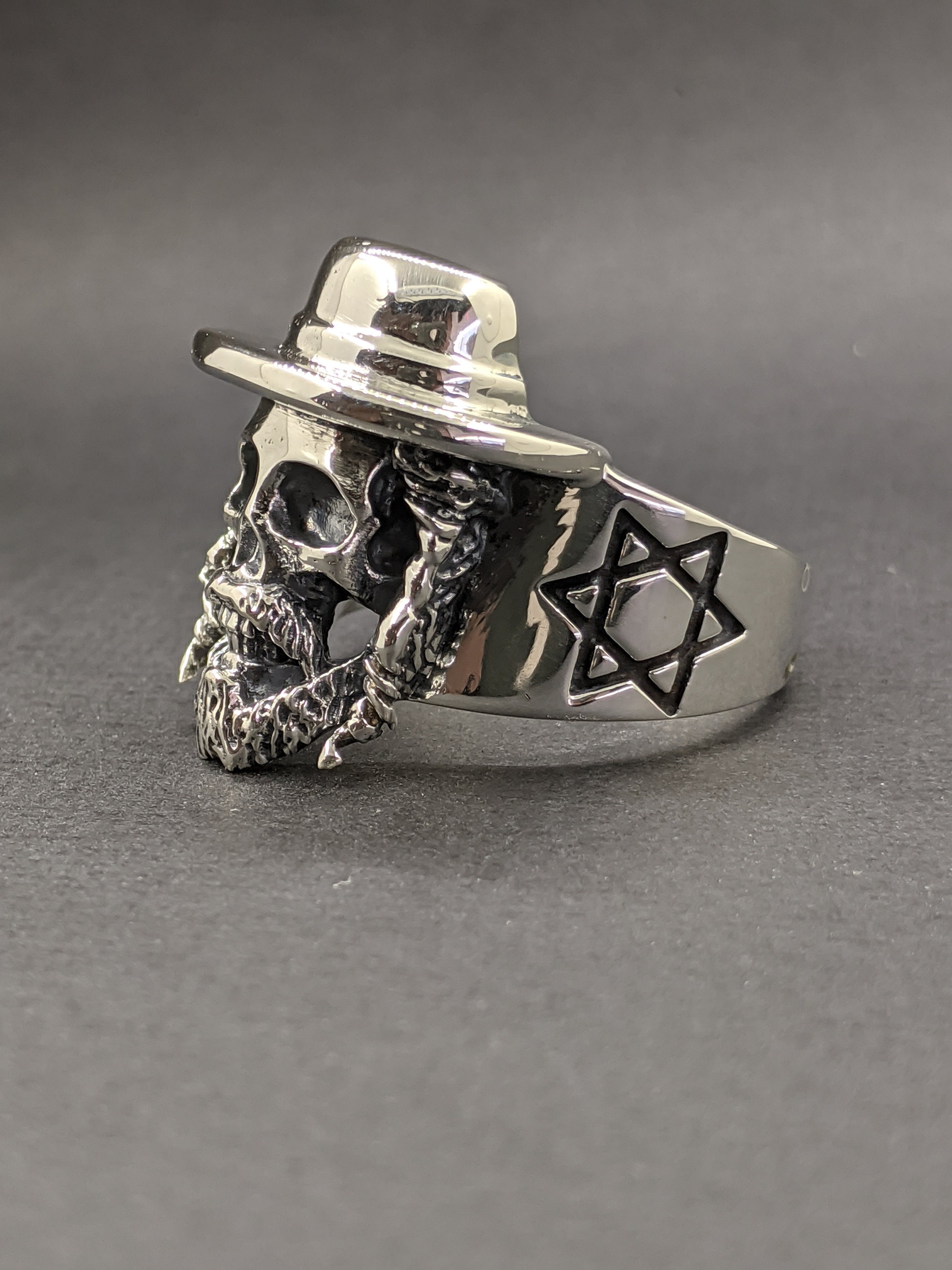 Sterling Silver Jewish Rabbi Skull Ring With Star of David - Etsy