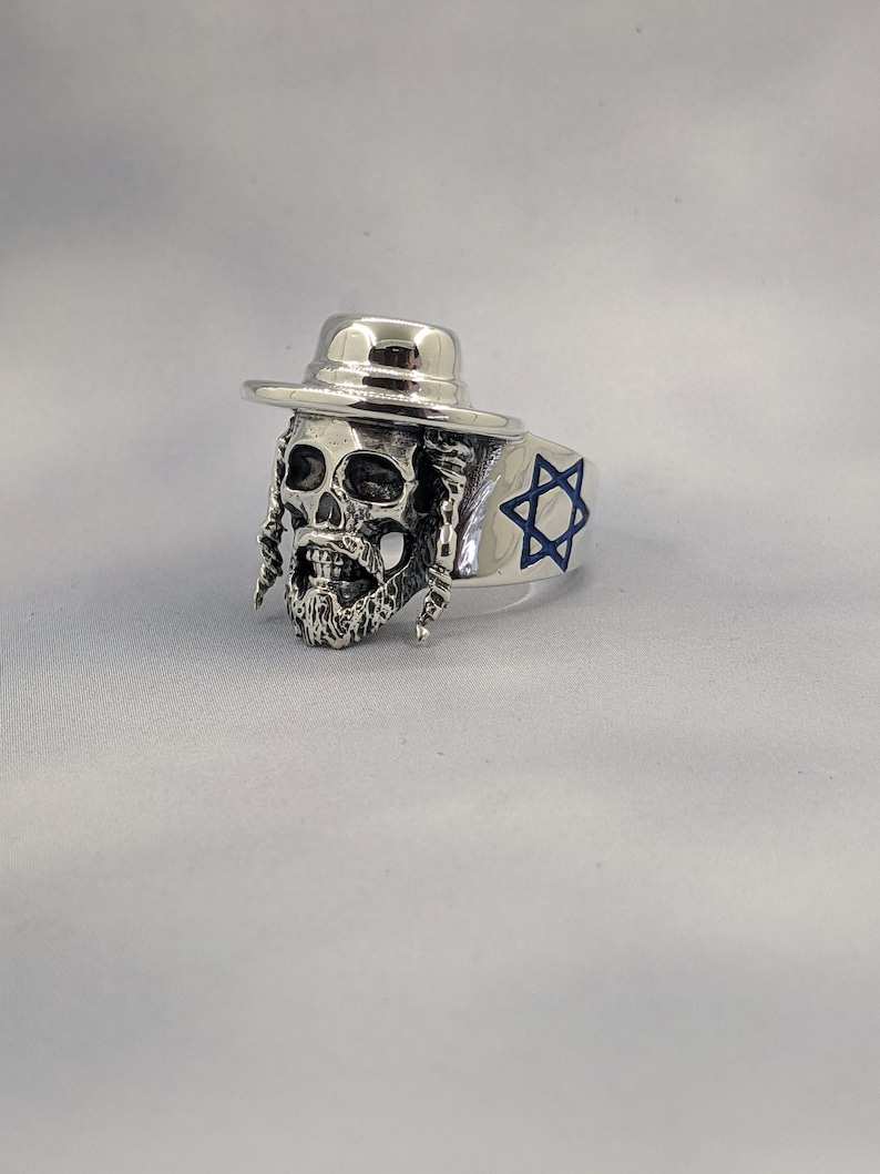 Sterling Silver Jewish Rabbi Skull Ring With Star of David - Etsy