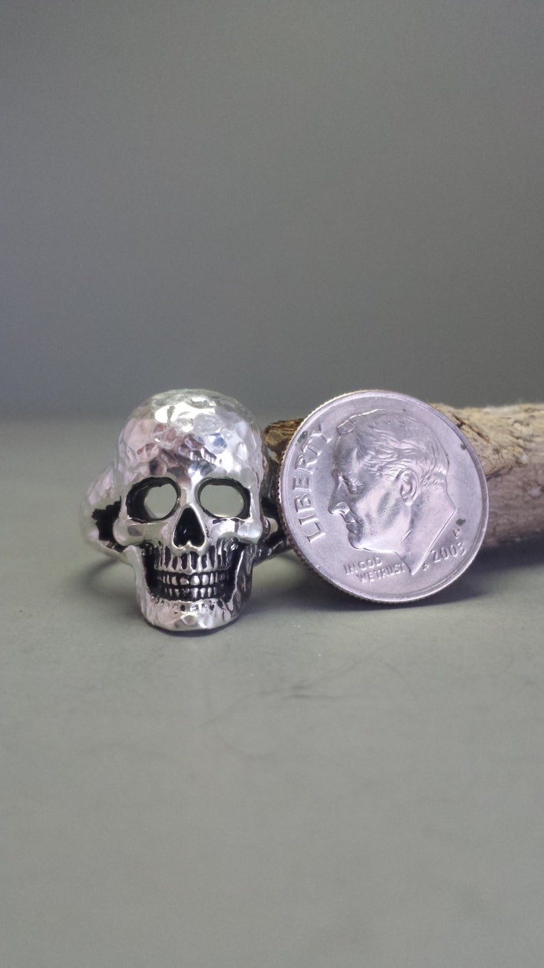 Sterling Silver Full Face Skull Ring With Hammered Finish - Etsy