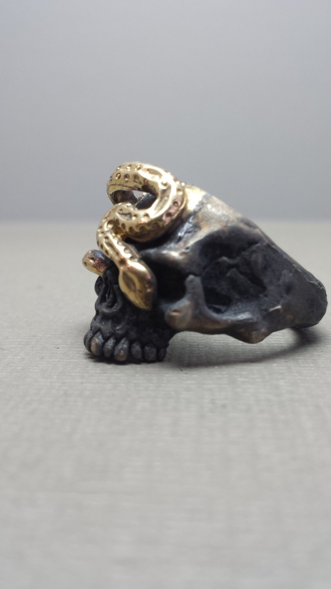 Sterling Silver and Solid 14K Yellow Gold Snake Skull Ring *** Solid ...