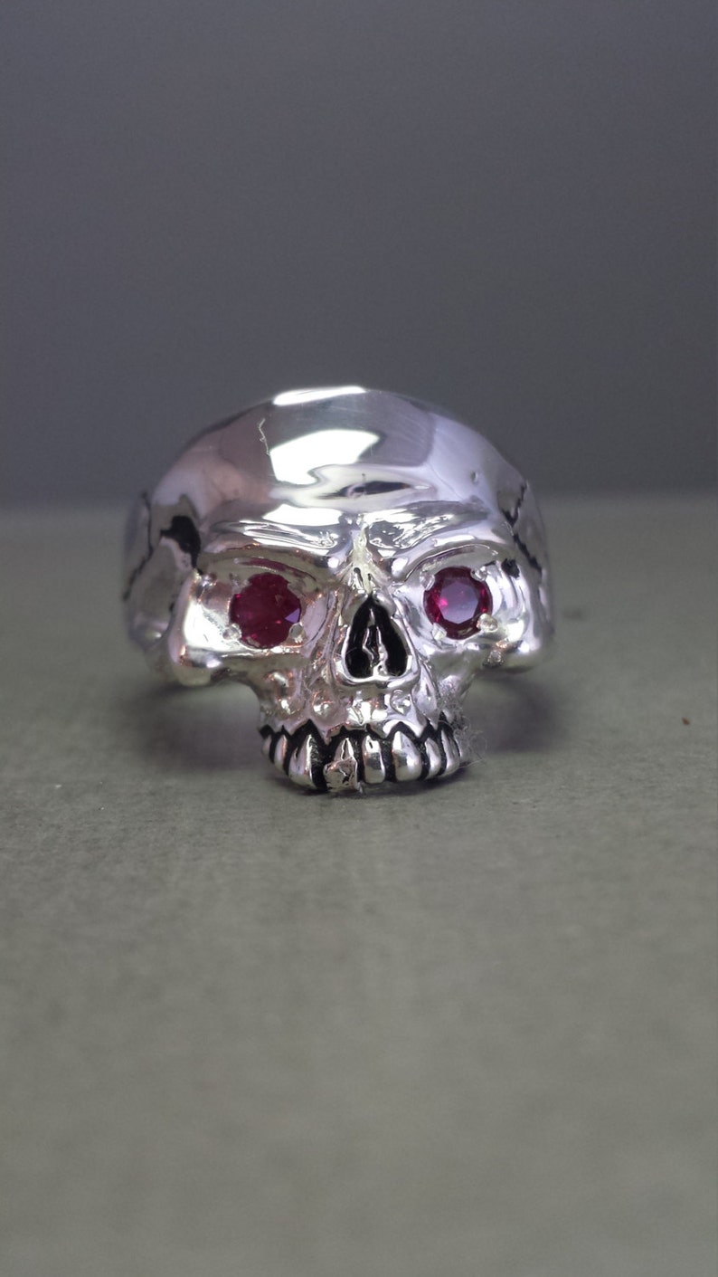 Sterling Silver Handmade Skull Ring with Round Imitation | Etsy