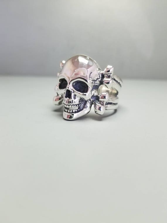 Sterling Silver Skull and Bones Ring | Etsy