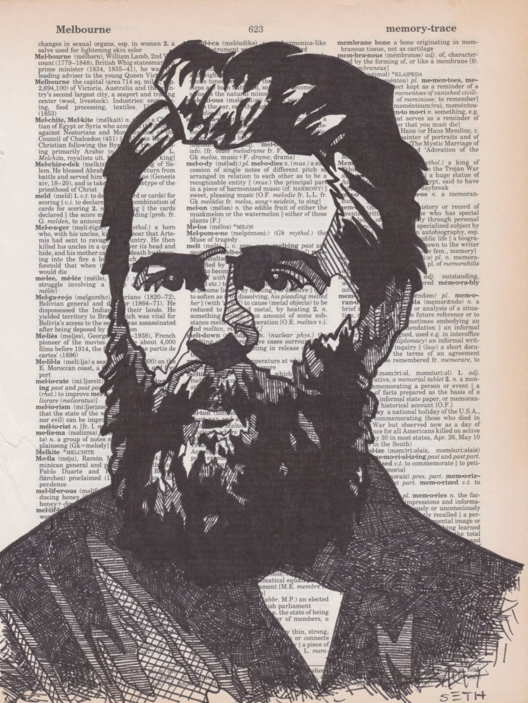 Herman Melville Portrait on an Aged Dictionary Page Containing His ...