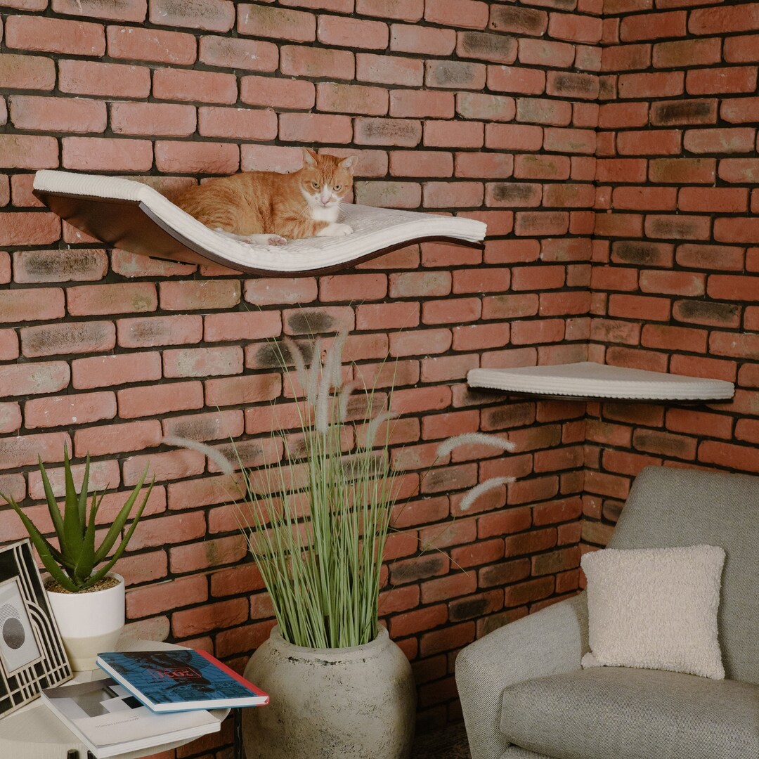 Waved Cat Wall Shelf Set: Beech Wood Corner Perch - Etsy