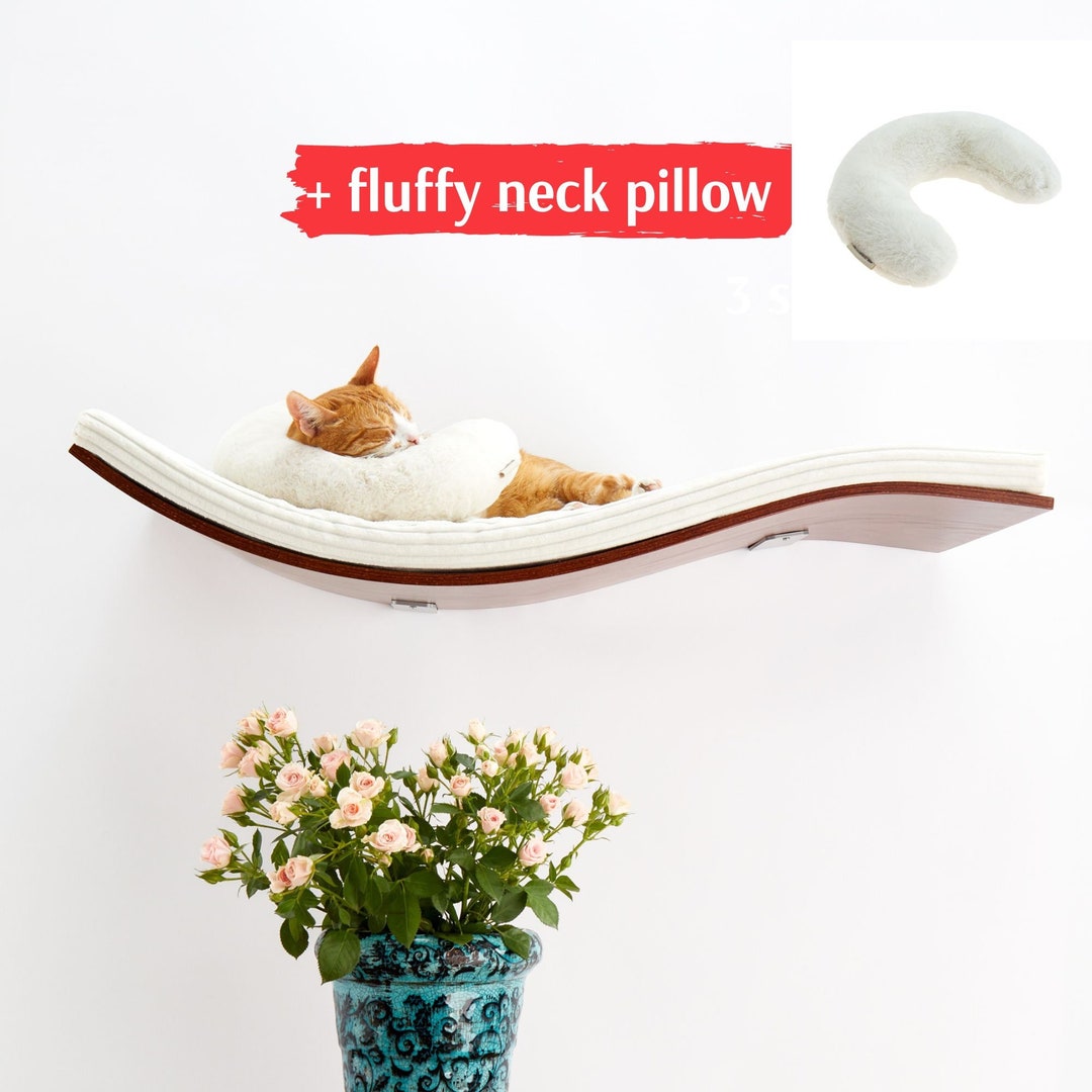Extra Large Cat Shelf and Fluffy Neck Pillow Bundle Offer Cat Wall ...
