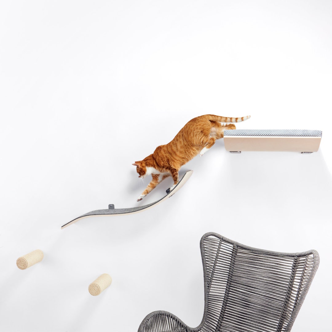 Set of Cat Wall Shelf, Wave Cat Bridge and 2 Cat Climbing Wall Steps ...