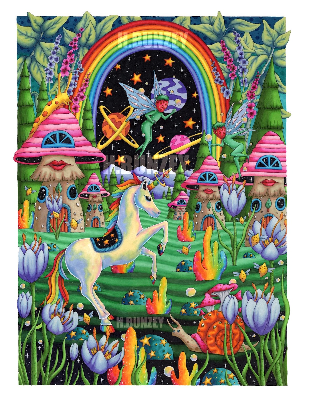 The Unicorn’s Paradise Trippy Art Print 11x14 In. - Etsy