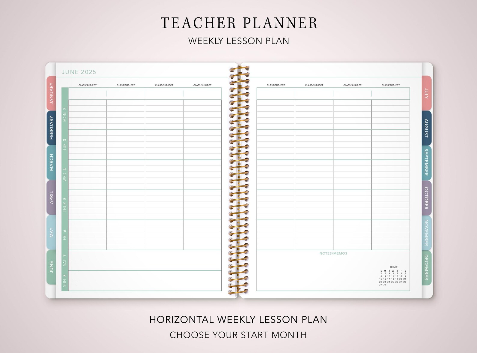 TEACHER PLANNER HORIZONTAL 7x9 - 2026-2027 Teacher Lesson Plan - Weekly ...