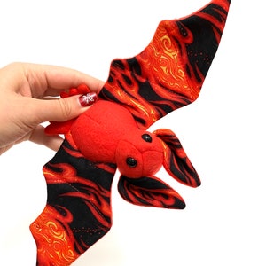 Small Red Bat With Flames and Fire Print Soft Stuffed Plush Kids Toy ...