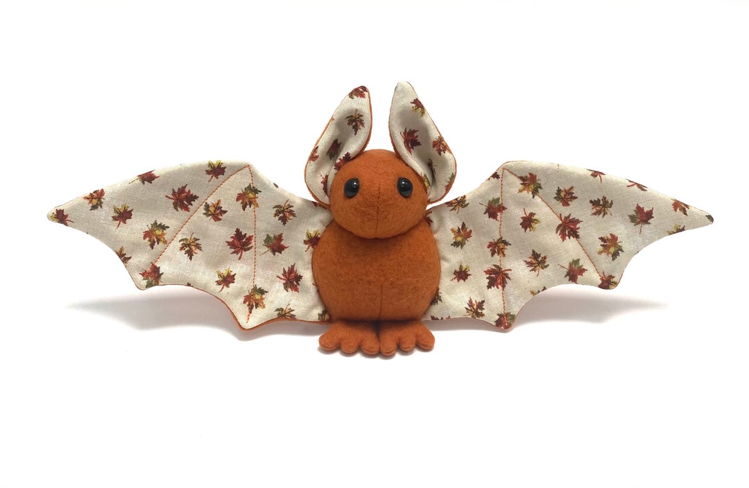 Small Light Brown Bat With Fall Leaves Print Soft Stuffed Plush Kids ...