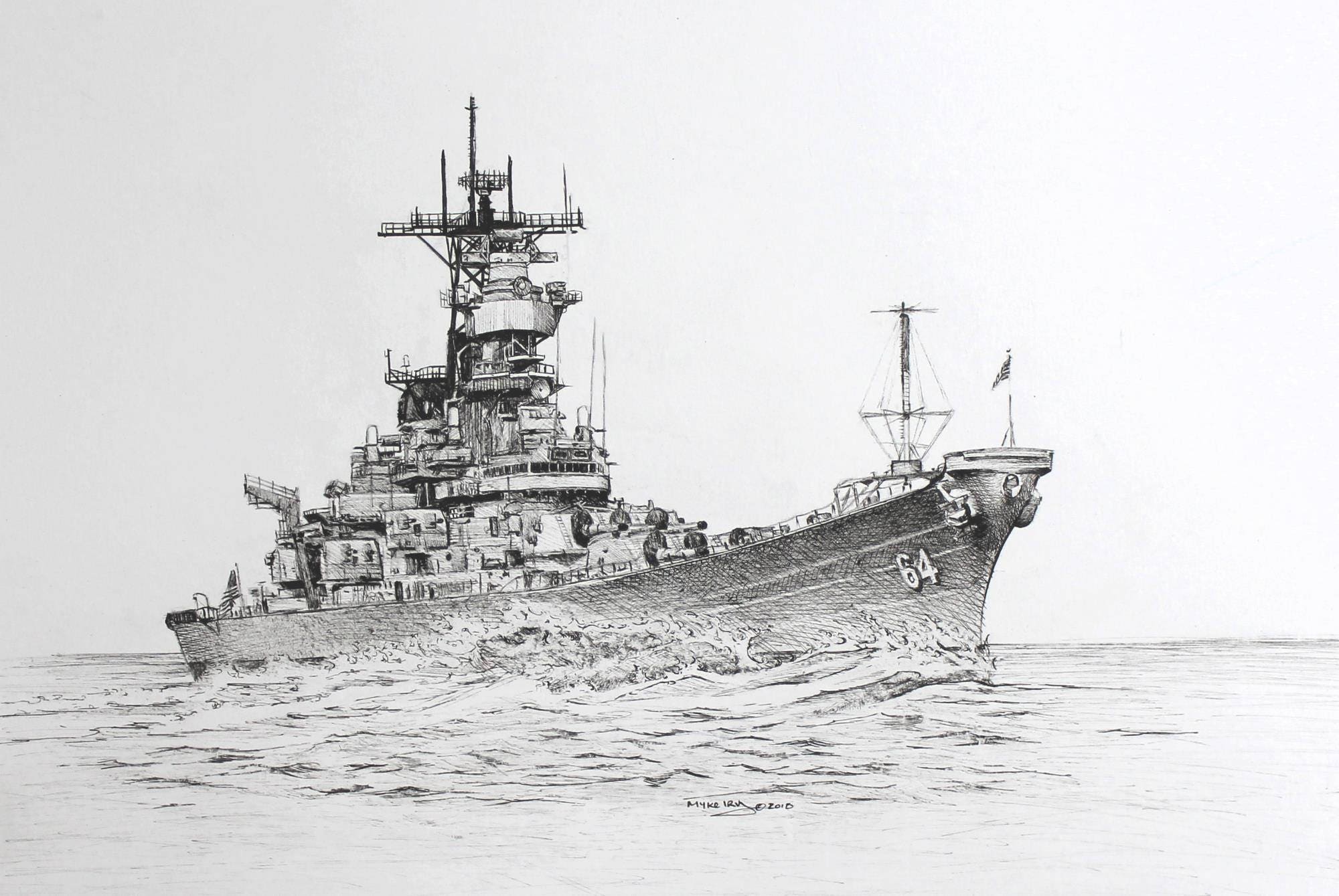 USS Wisconsin Signed Limited Edition Giclee Print of the Pen and Ink - Etsy