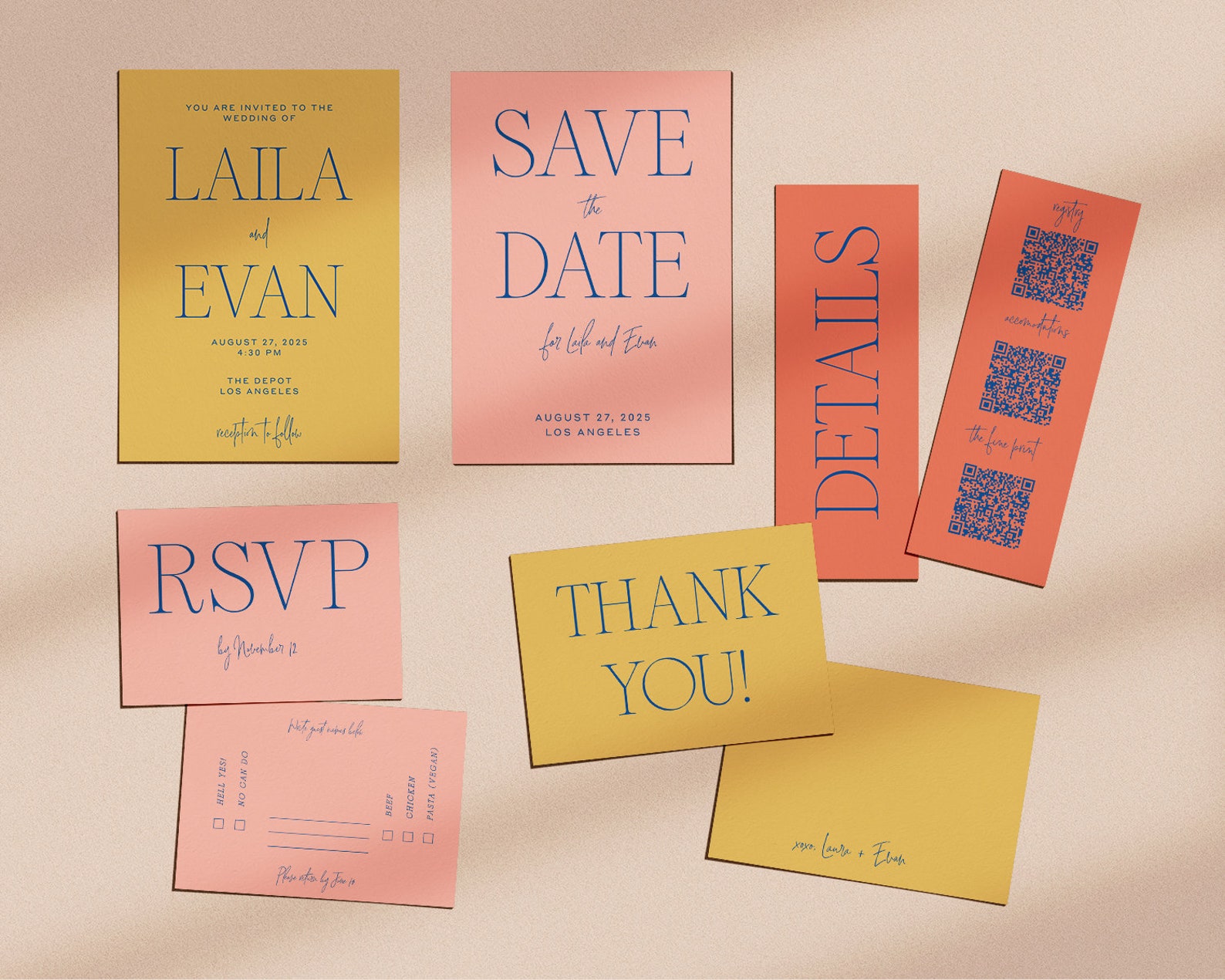 Editorial Style Wedding Invitation Template. Colorful Classic ...