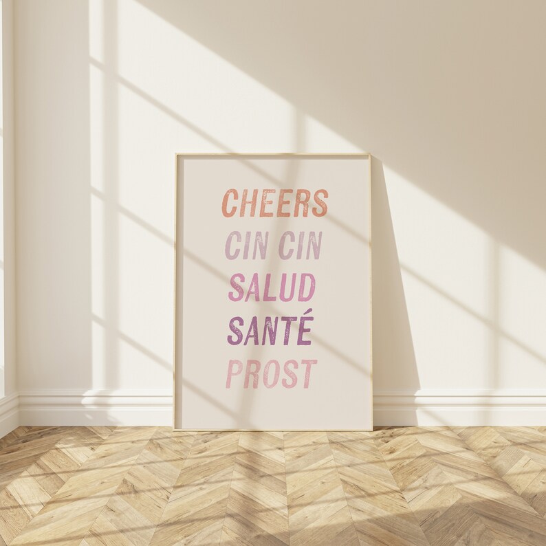 Cheers in Different Languages Wall Art: Girly Preppy Print (digital Download) - Etsy