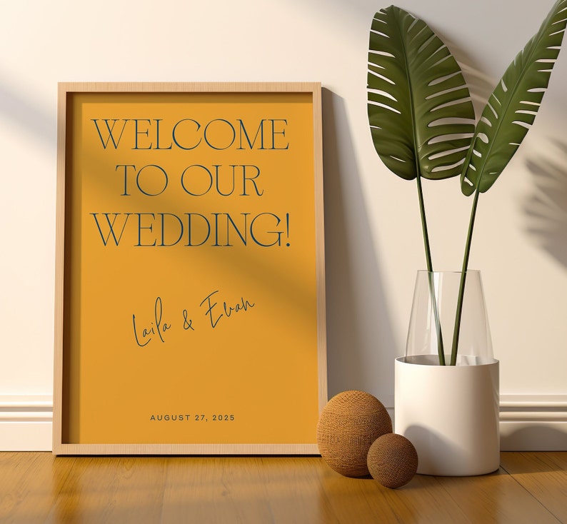 Elegant Retro Wedding Sign Template | Retro Wedding Party Sign ...