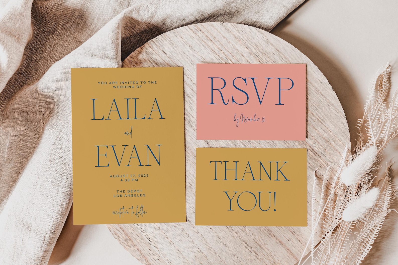 Editorial Style Wedding Invitation Template. Colorful Classic ...