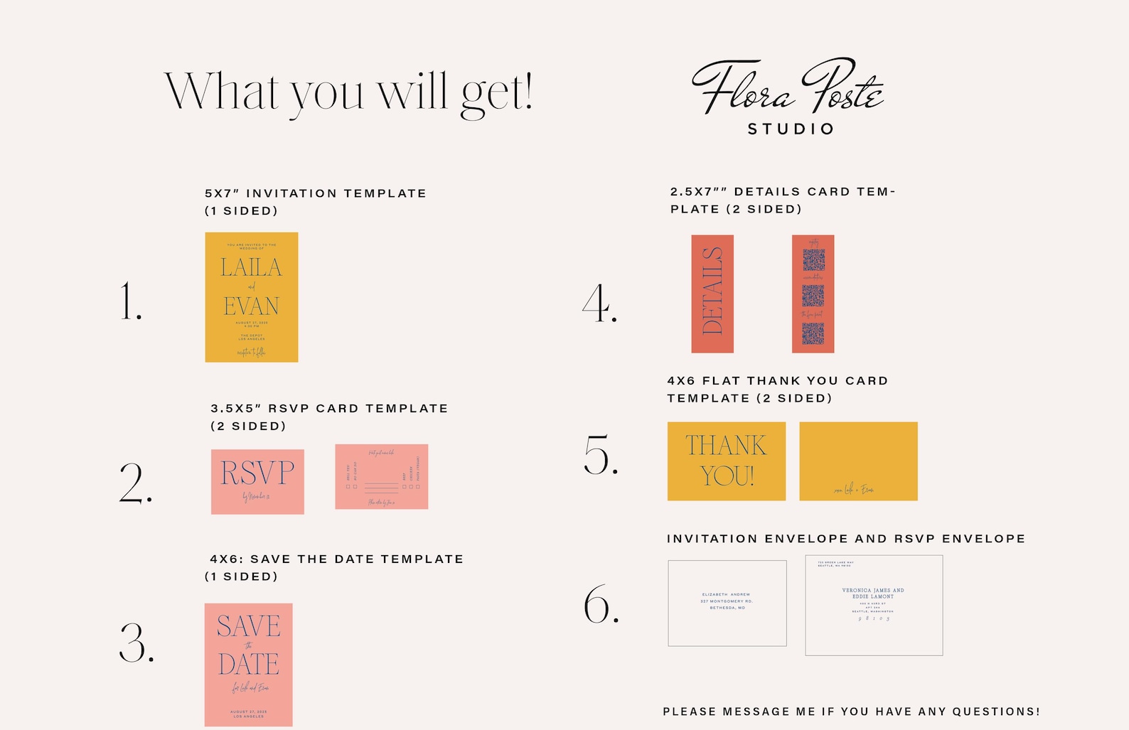 Editorial Style Wedding Invitation Template. Colorful Classic ...