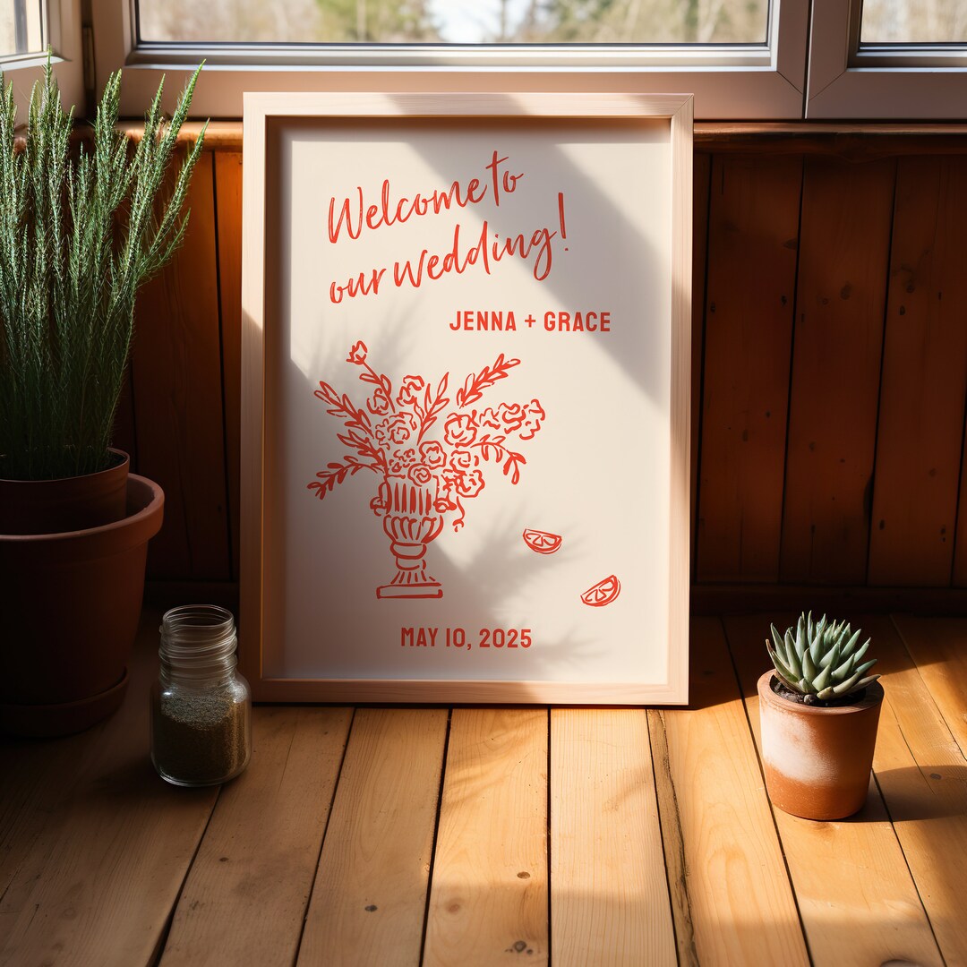 Mid Century Wedding Sign Template Retro Wedding Party Sign Colorful ...