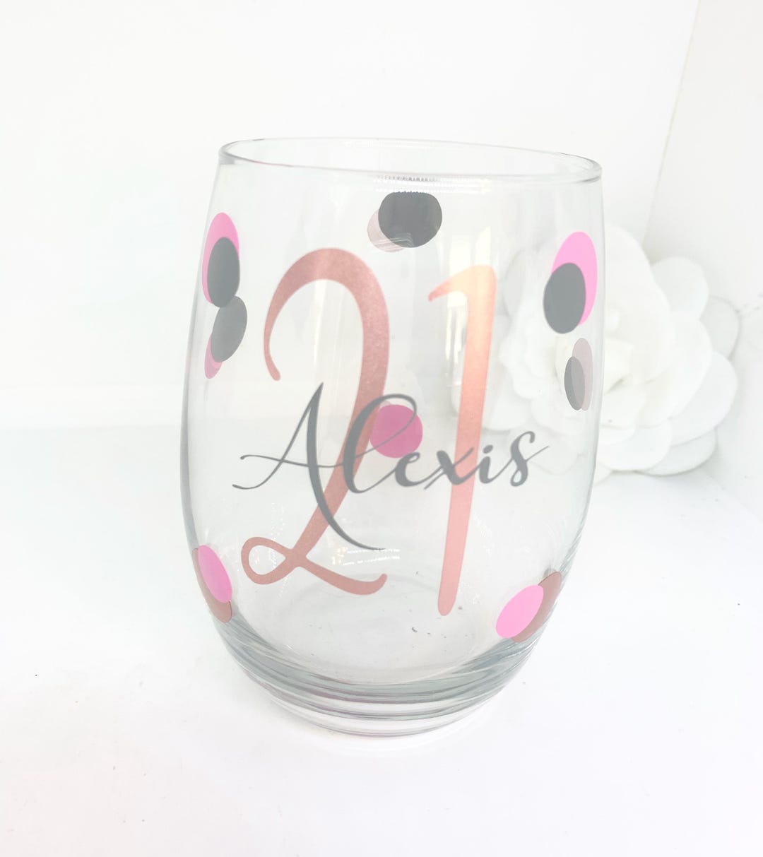 Personalized 21st Birthday Wine Glass: Custom Polka Dot Design - Etsy