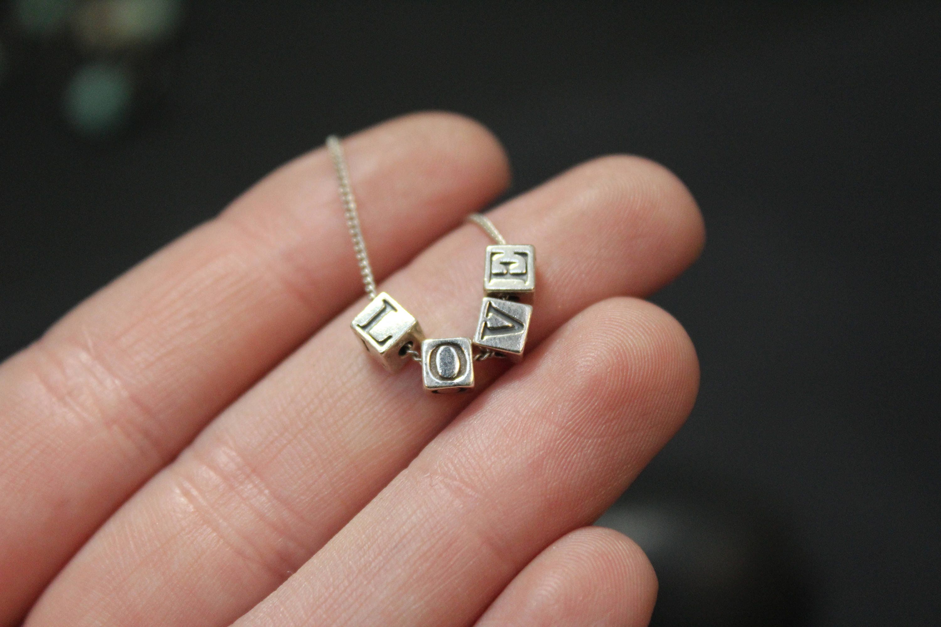 Sterling Silver LOVE Block Letter Necklace, Sterling Silver Love ... Sterling Silver LOVE Block Letter Necklace, Sterling Silver Love ...