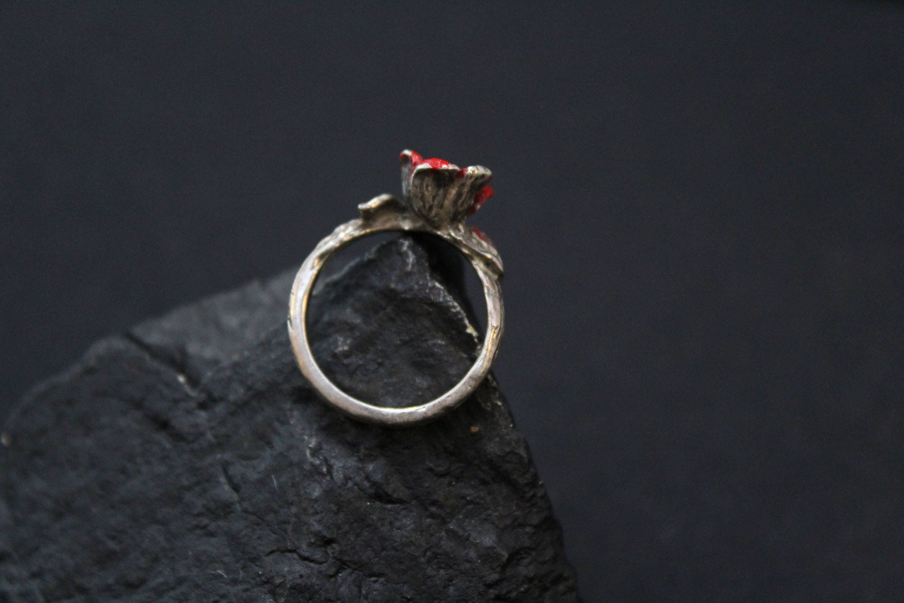 Sterling Silver Red Rose Ring, Sterling Rose Ring, Sterling Silver ...