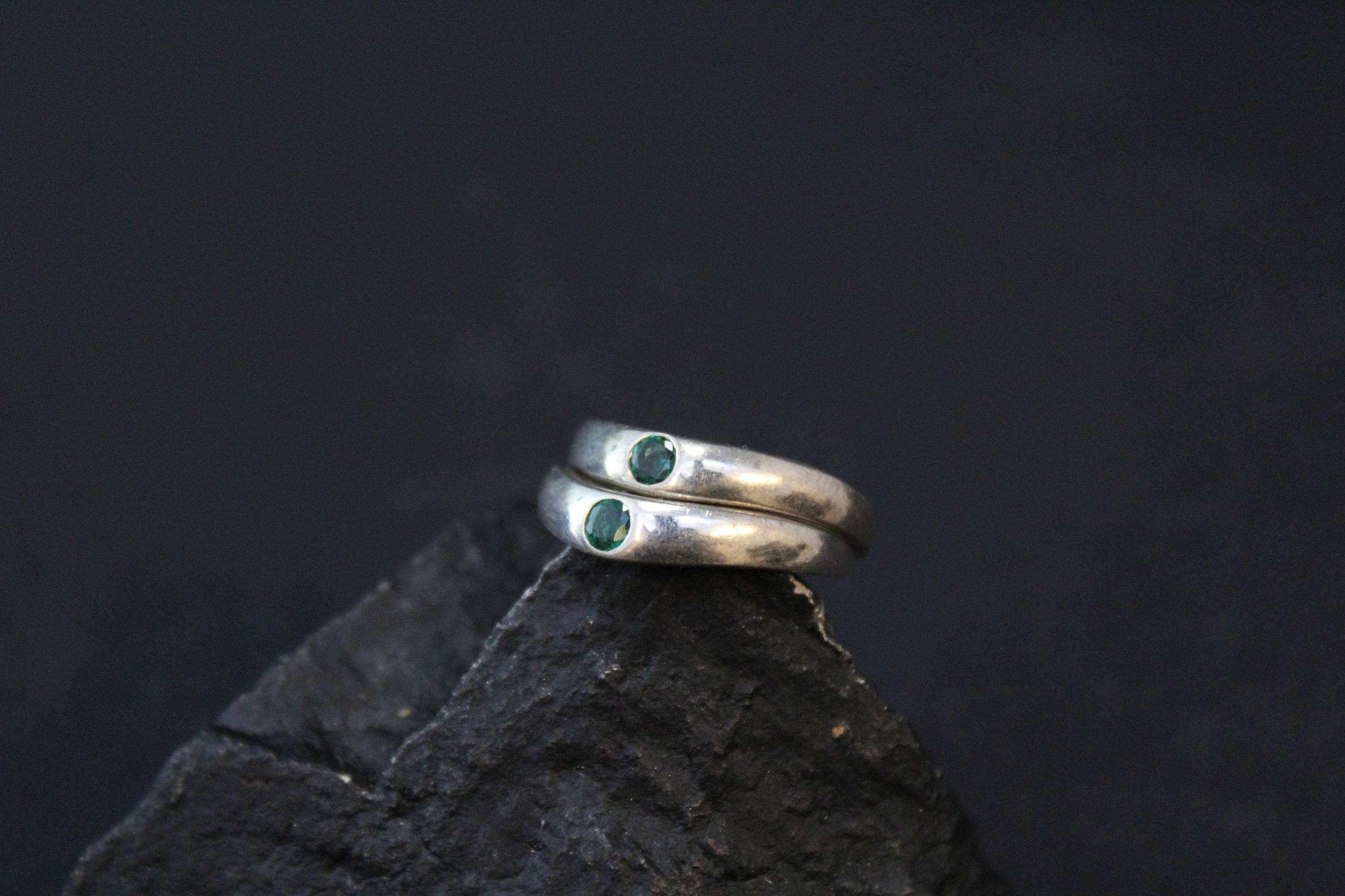 Set of Two Sterling Silver Green Gemstone Stacking Rings, Sterling ...