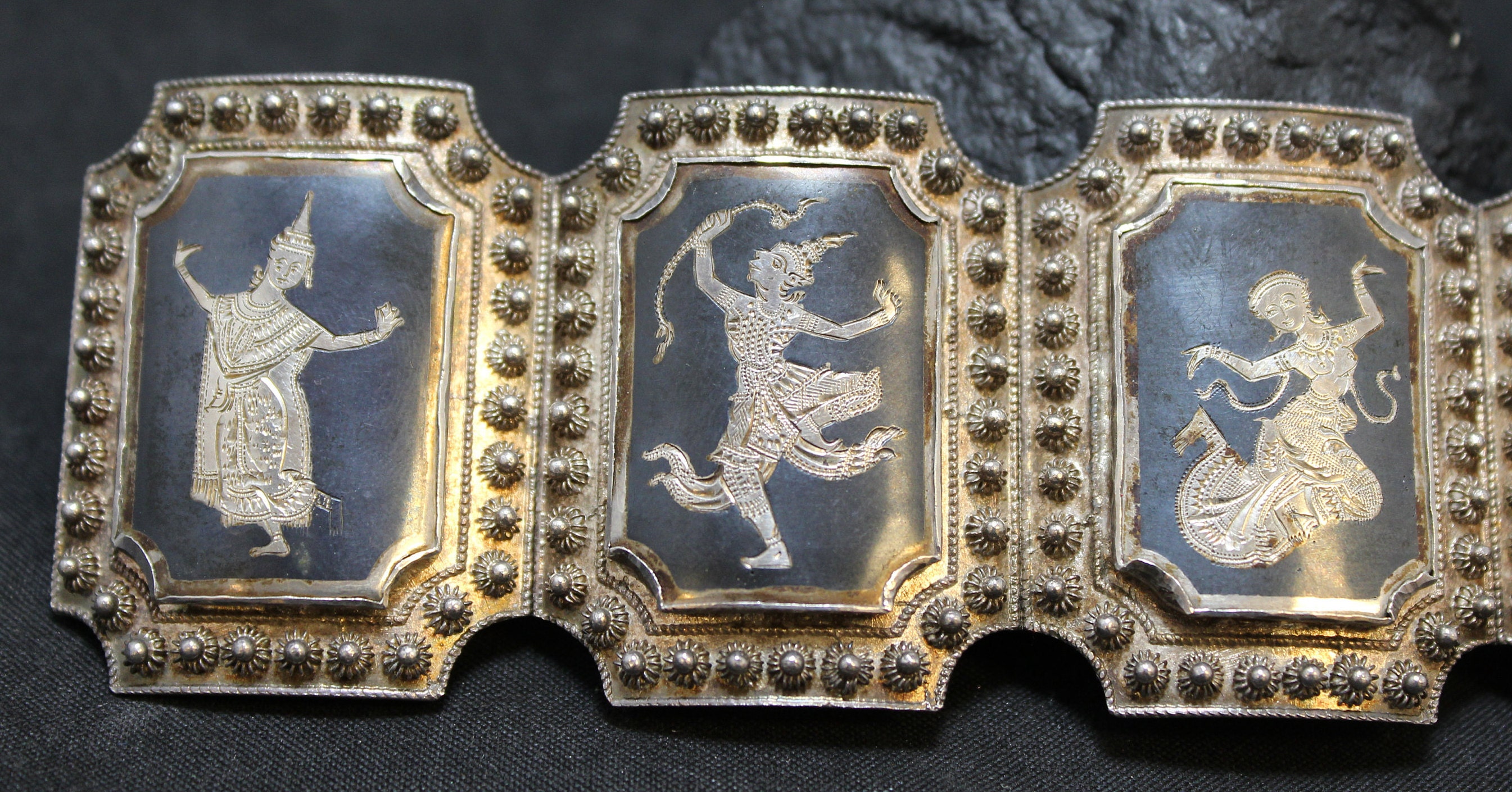 Sterling Silver Siamese Link Bracelet, Silver Siam Panel Bracelet ...