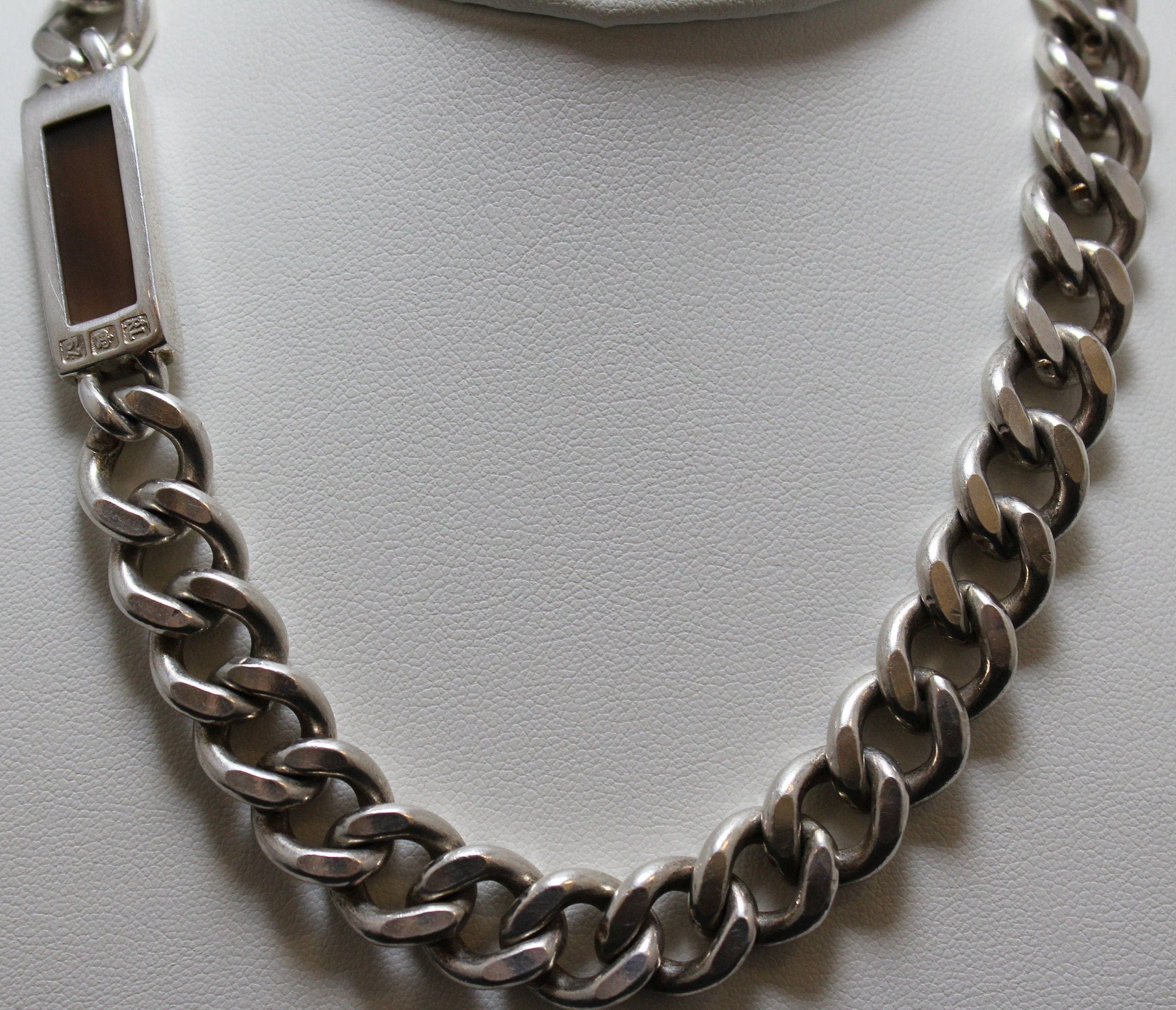 Ralph Lauren Sterling Silver Heavy Watch Collar Necklace with Brown ...