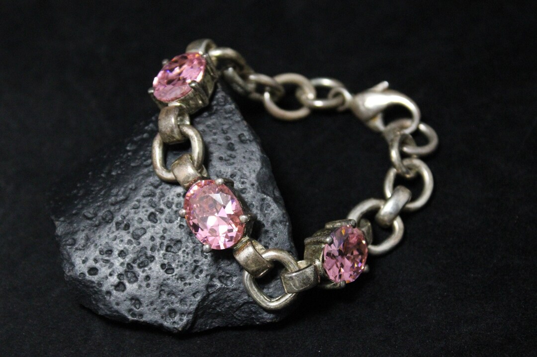 Bold Sterling Silver Chunky Chain Bracelet With Hot Pink CZ, Sterling ...