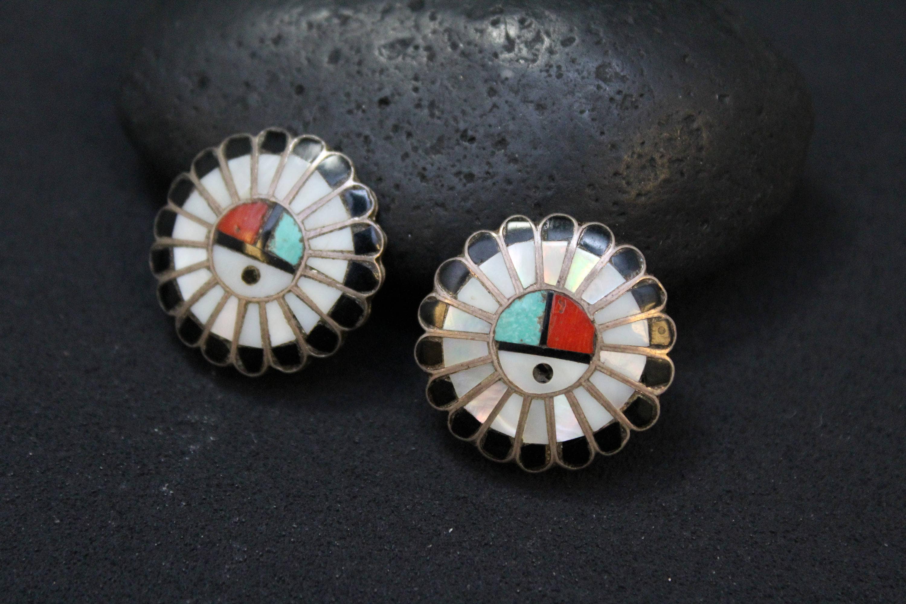 Sterling Silver Zuni Sun Clip On Earrings, Zuni Earrings, Sterling Zuni ...
