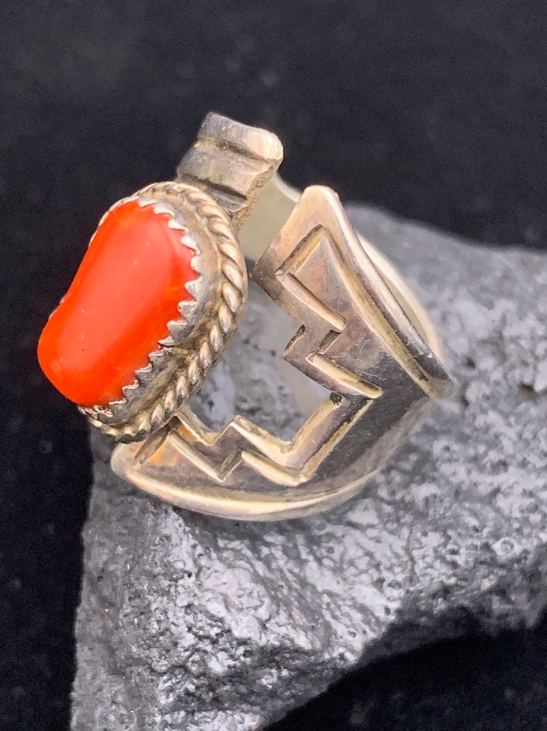 Navajo Sterling Coral Ring, LP Sterling Coral Ring, Red Coral Sterling ...