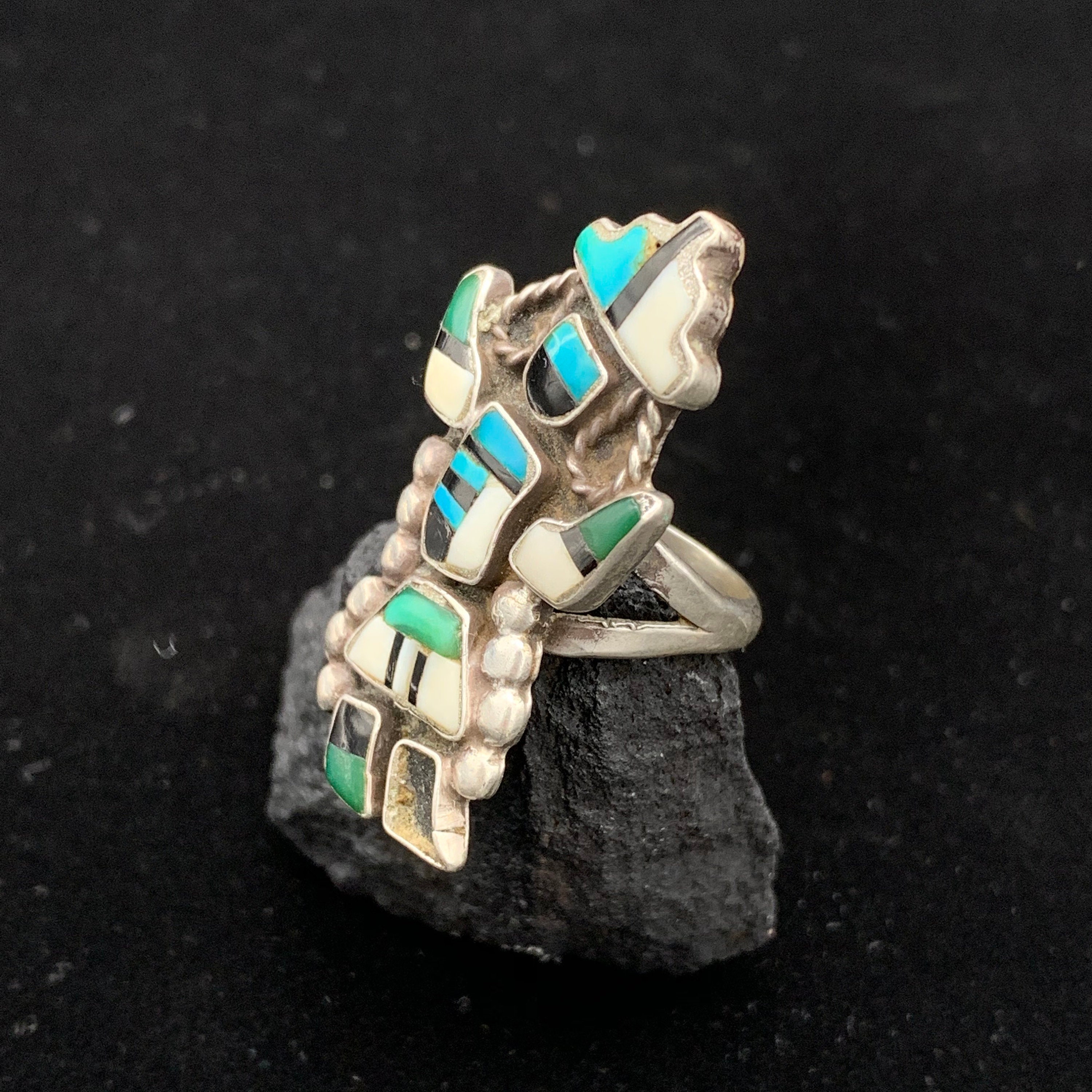 As Is Deal: Kachina Dancer Ring, 925 Sterling Silver Gemstone Ring ...