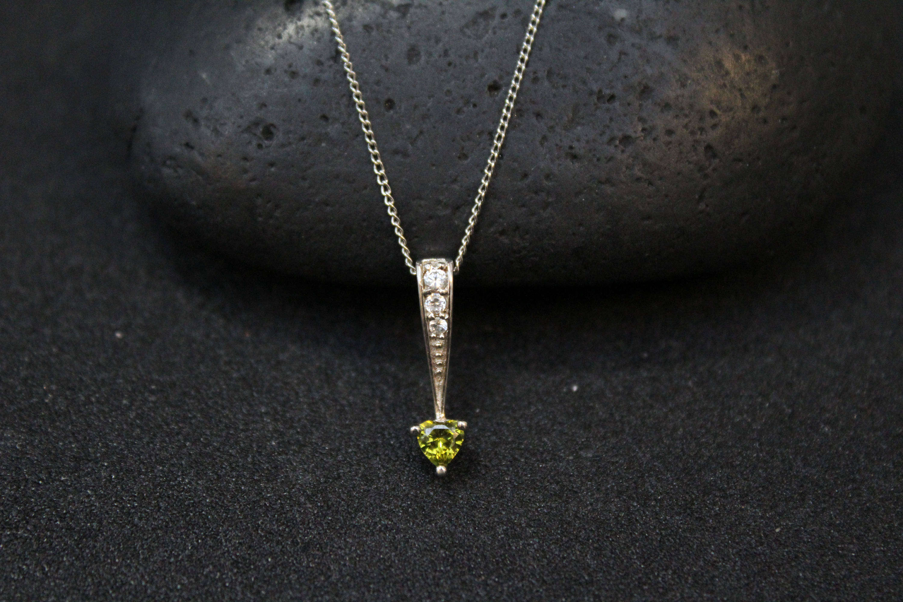 Sterling Silver and Green CZ Modern Heart Pendant, Sterling Silver ...