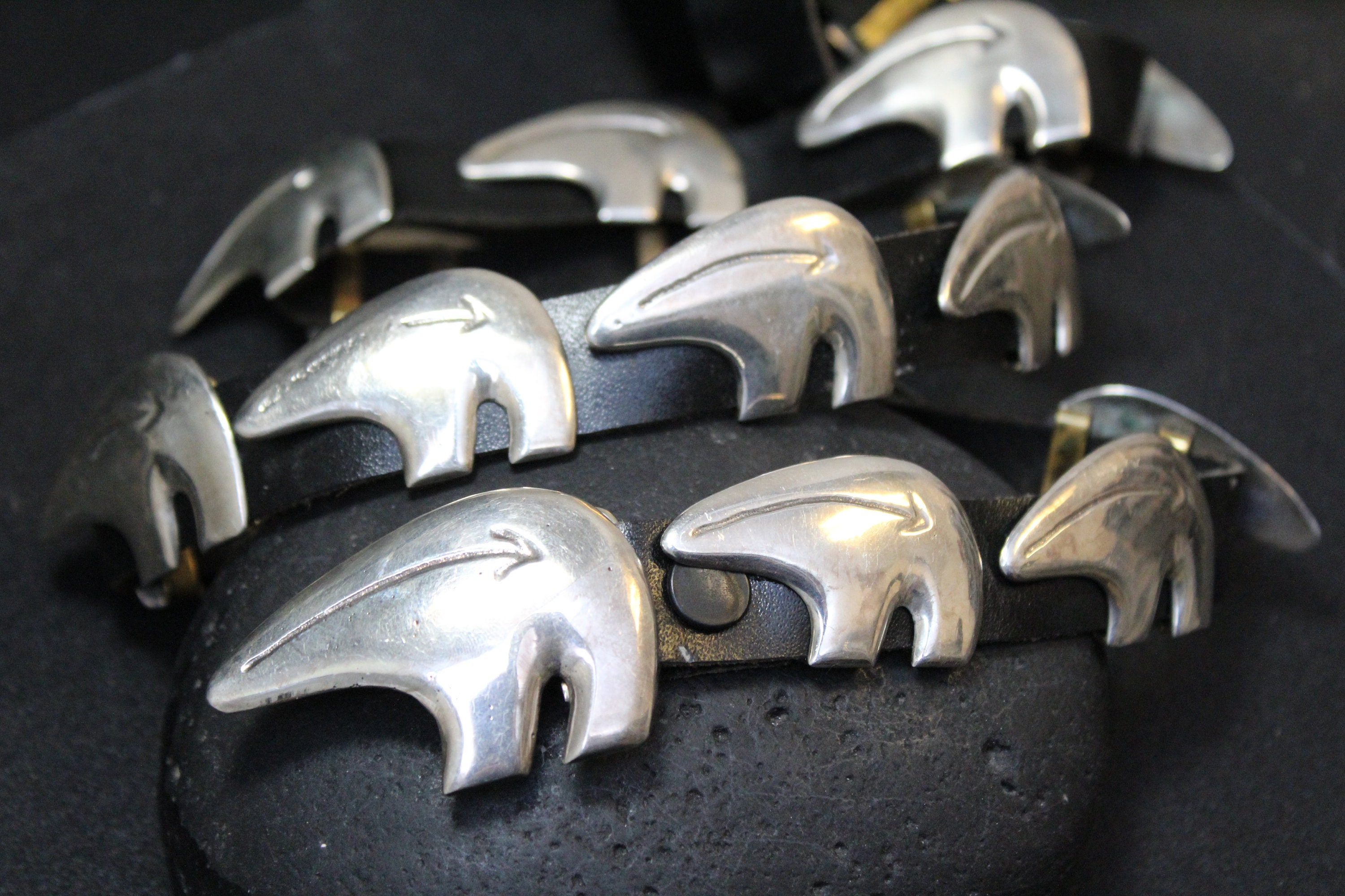 Large Sterling Silver and Leather Bear Concho Belt, Men's Sterling ...