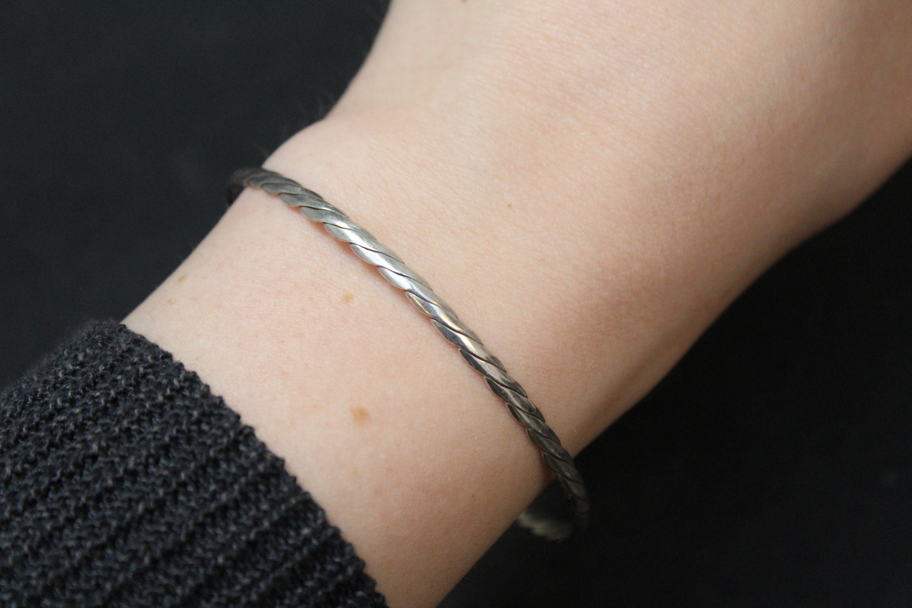 Sterling Silver Twisted Bangle Bracelet, Modern Twisted Bangle, Thin ...