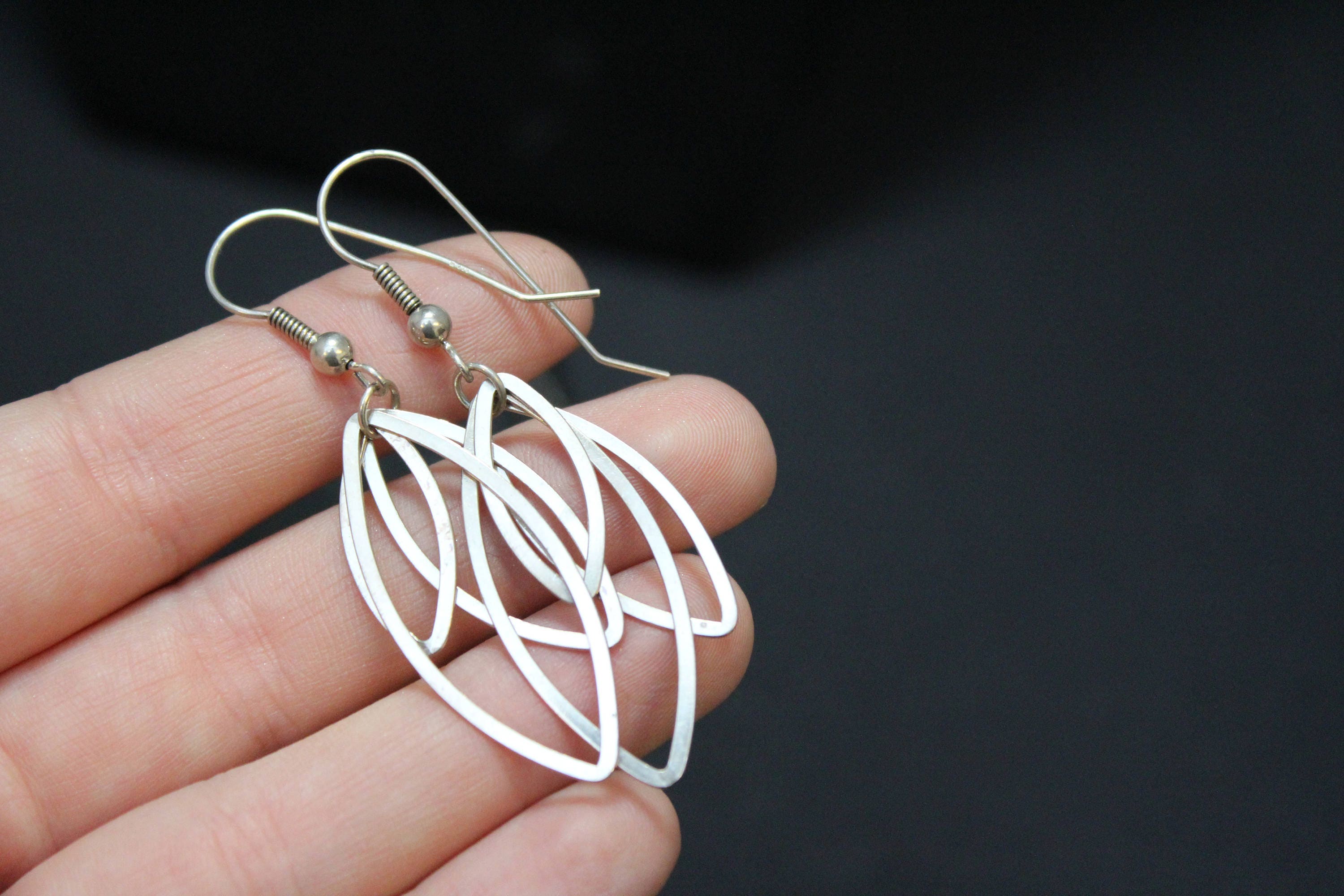 Sterling Silver Abstract Leaf Dangle Earrings, Lightweight Sterling ...