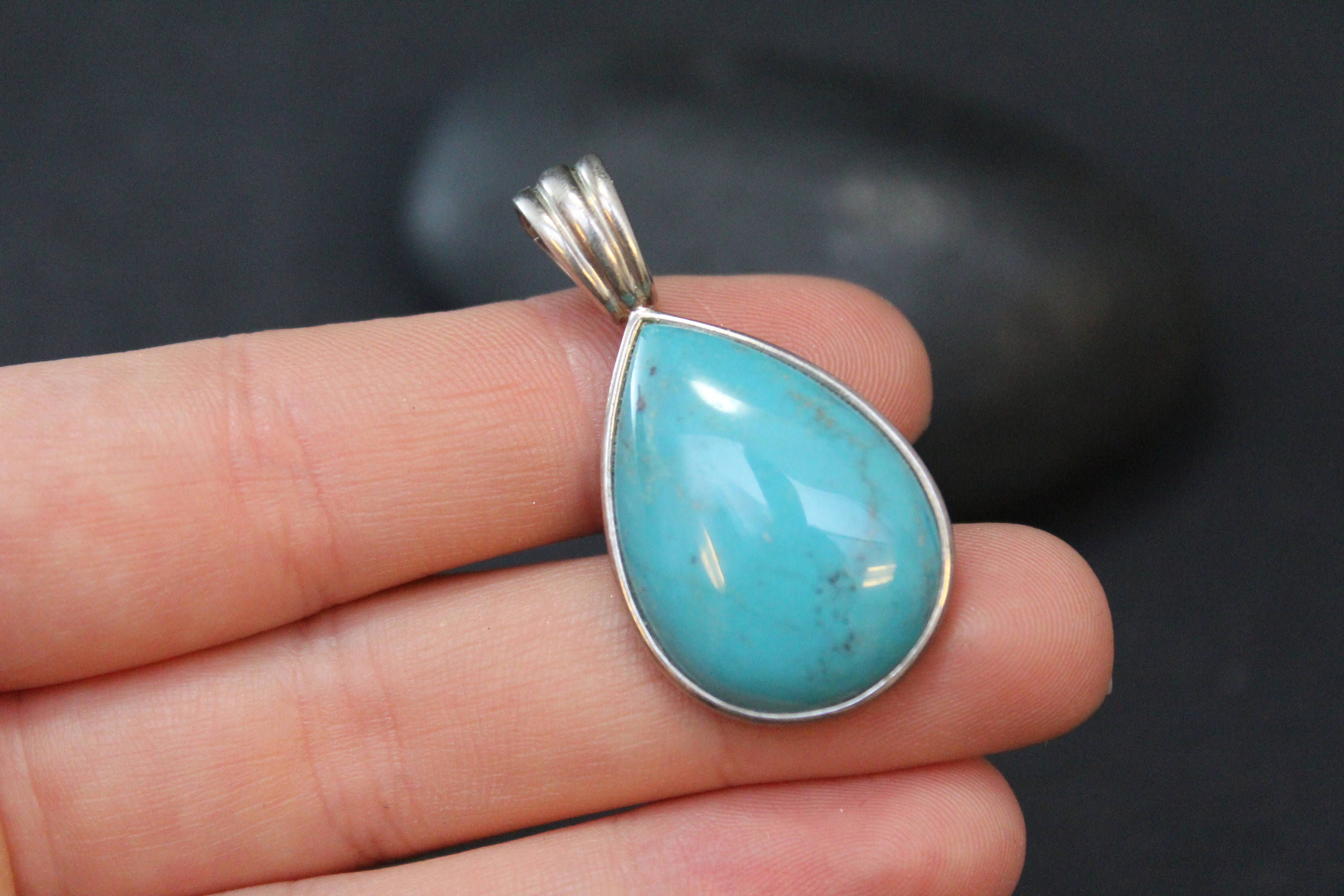 Sterling Silver Turquoise Teardrop Pendant Modern Turquoise Pendant