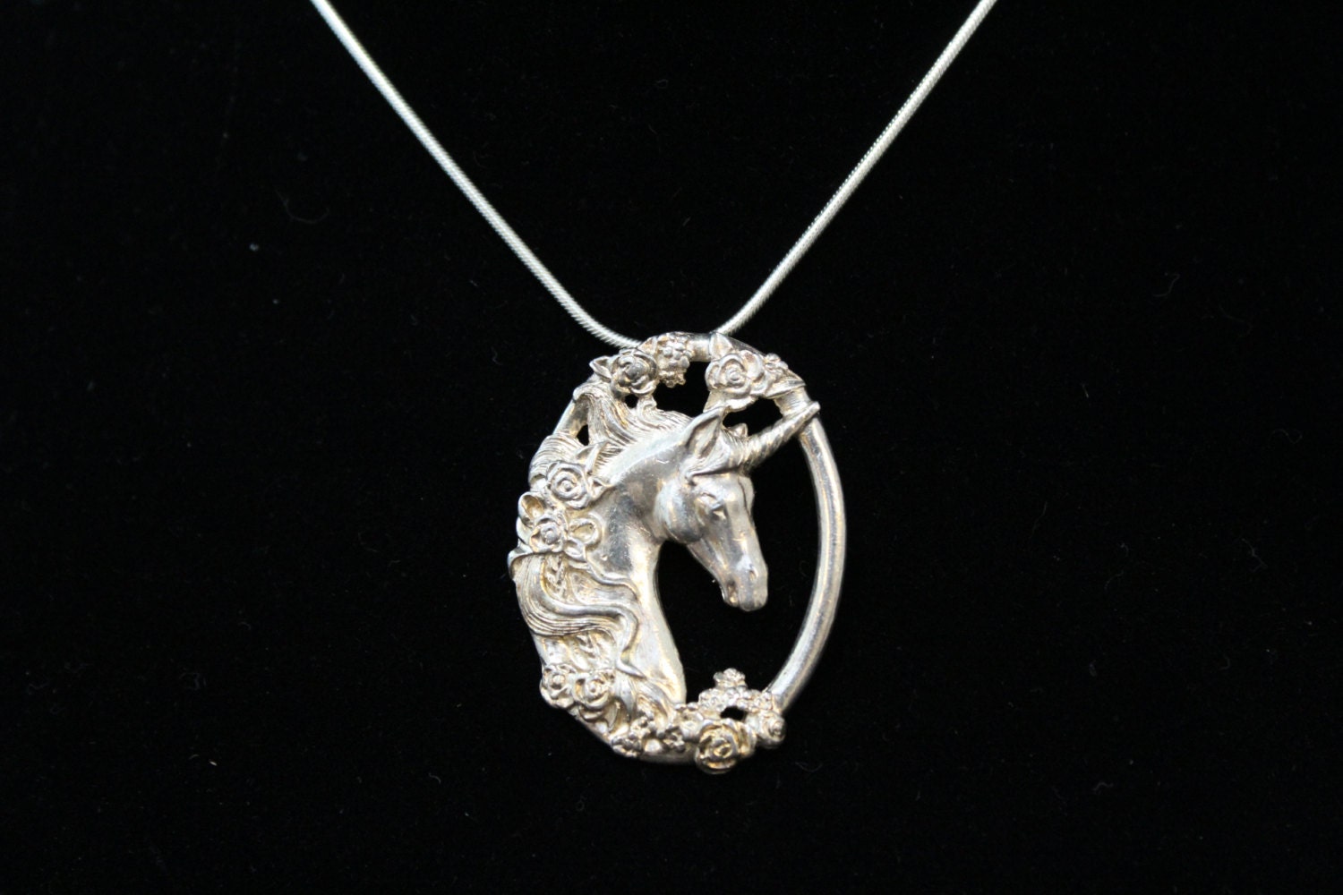 Large Sterling Silver Unicorn Pendant on 16 inch Sterling Silver Snake ...