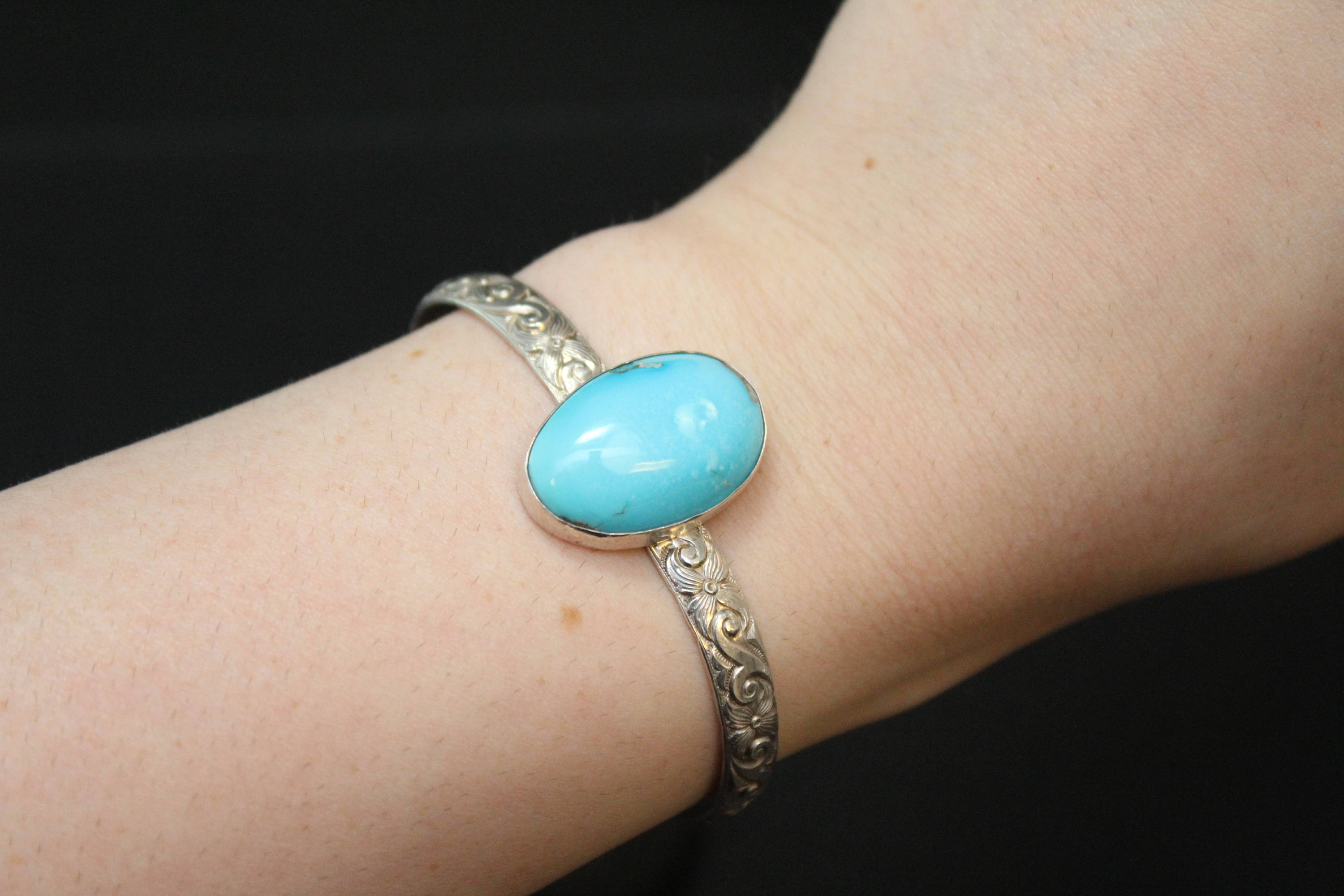 Sterling Silver Tooled Turquoise Cuff Bracelet, Sterling Turquoise Cuff ...