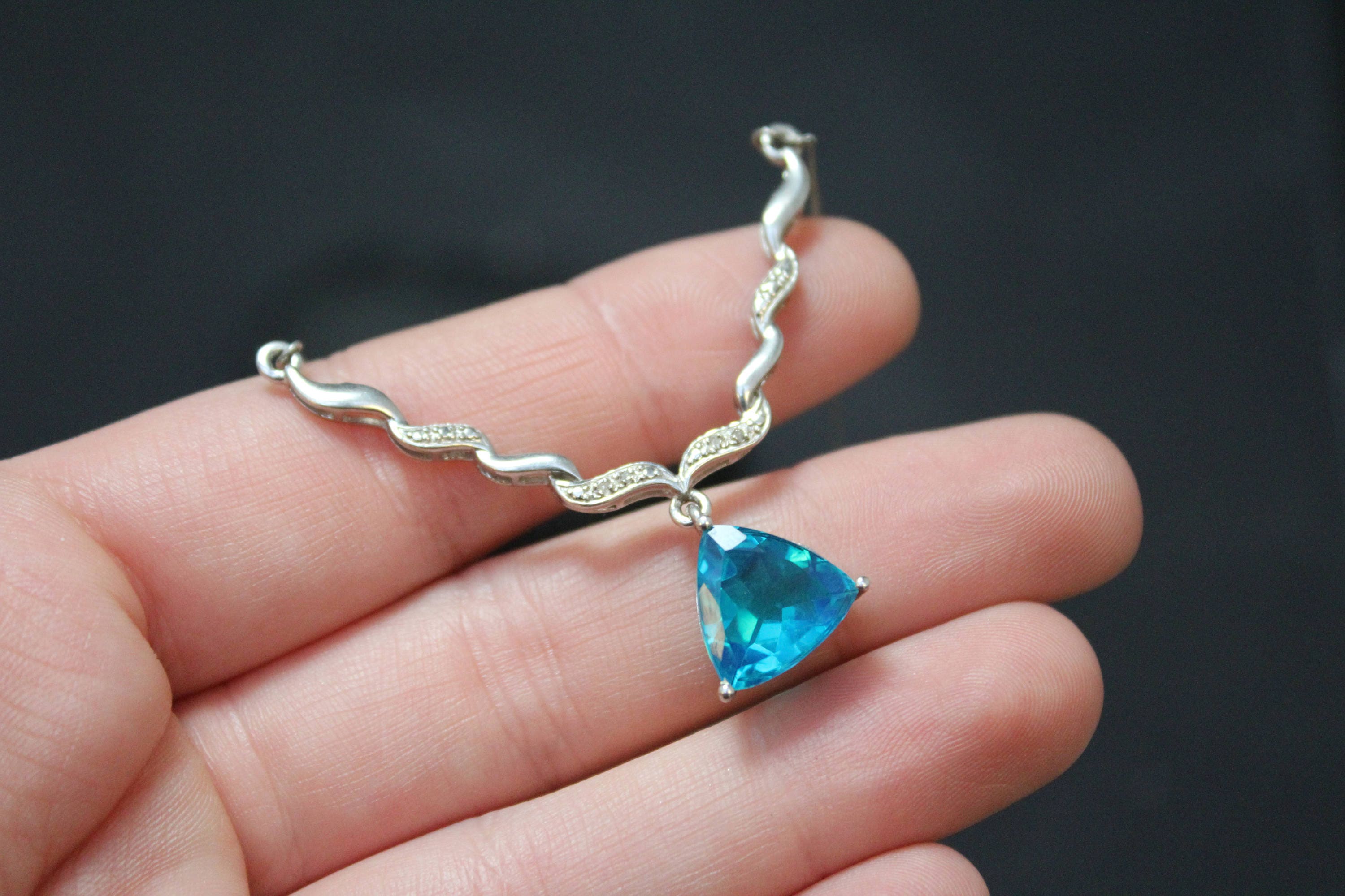 AS IS Sterling Silver CZ and Teal Gemstone Necklace, Teal Gemstone ...